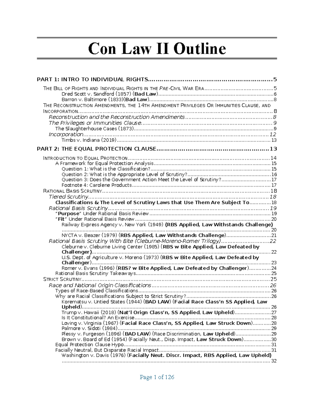 Con Law II Outline: Individual Rights, Equal Protection, and Due ...