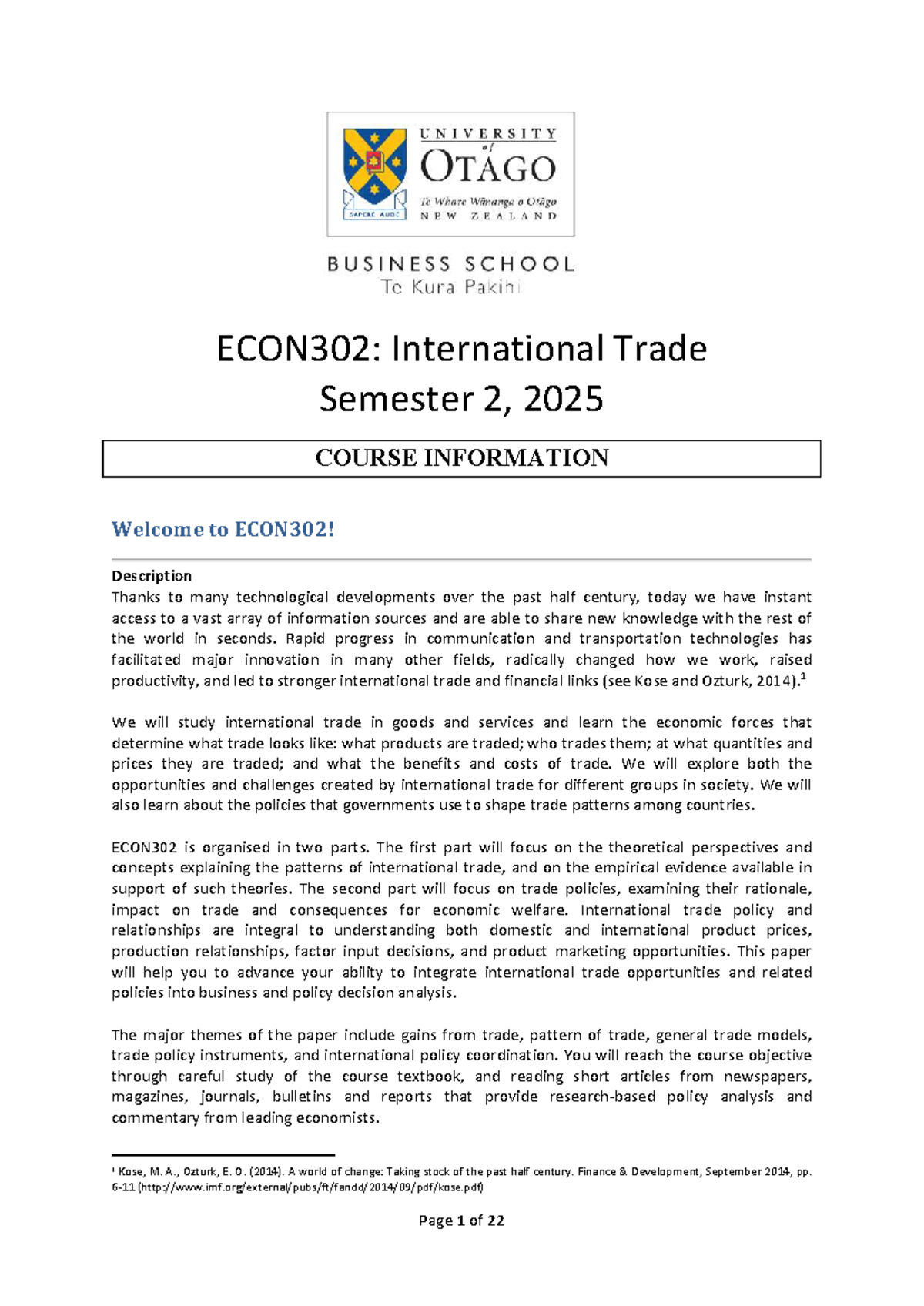 ECON302: International Trade Course Outline - Semester 2, 2025 - Studocu