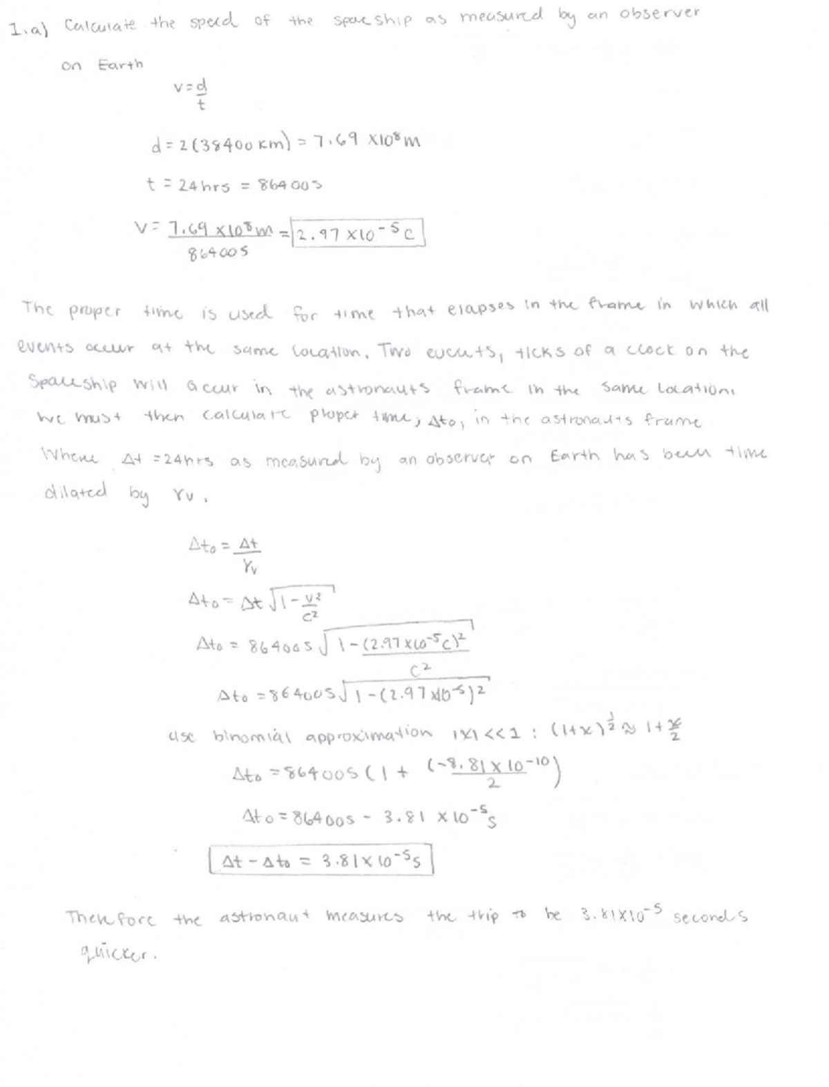 2C03 Assignment 1: Calculating Speed and Time Dilation in Relativity ...