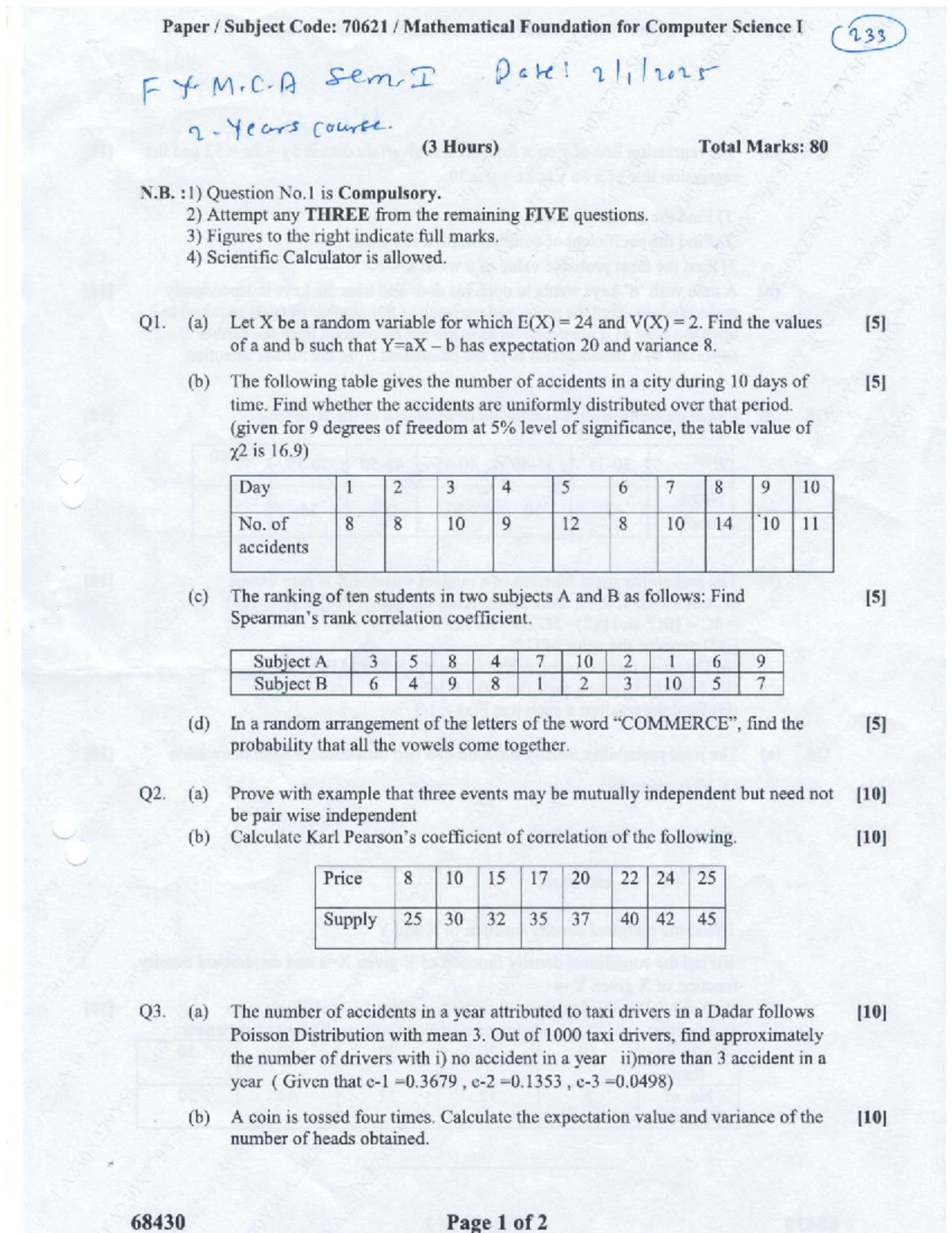 Mathematical Foundation for Computer Science: Exam Paper Cc2r4 D - Studocu