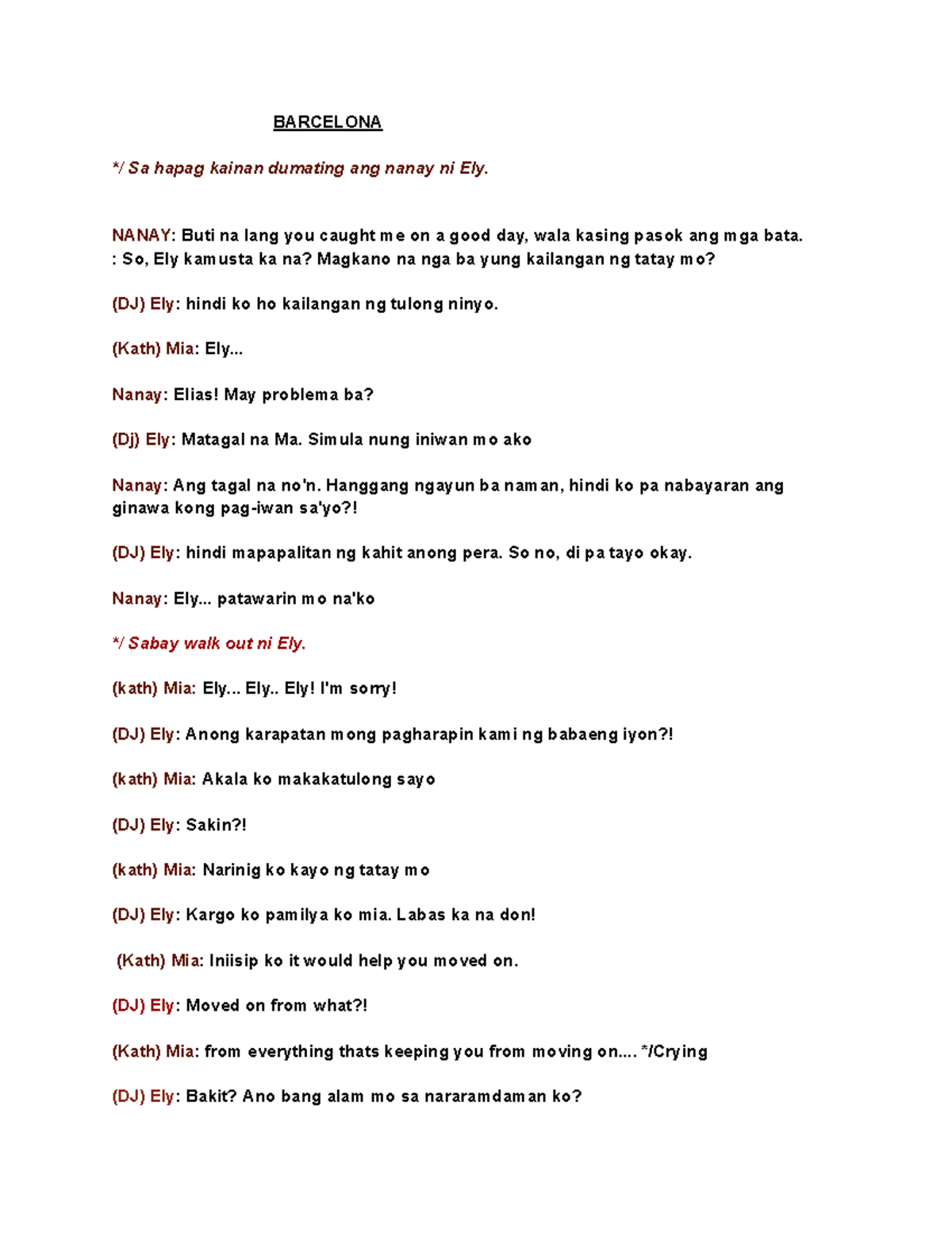 Barcelona Script: A Dramatic Exchange on Family Tensions - Studocu