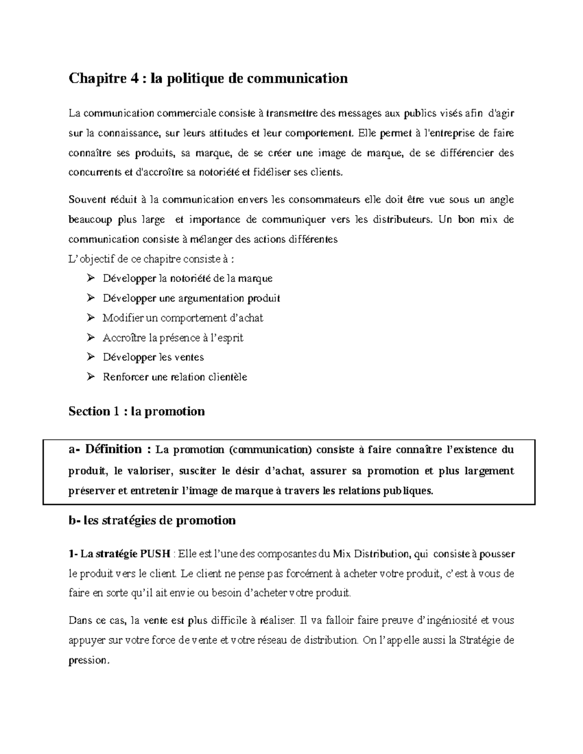 Chapitre 4 : Politique de Communication Commerciale & Promotion - Studocu