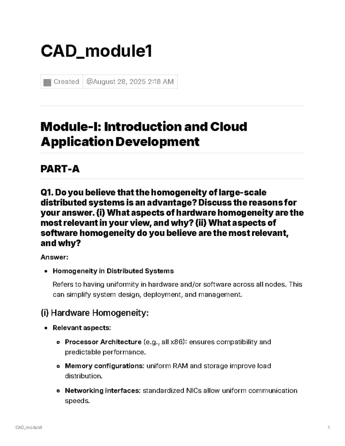 CAD Module 1 - Homogeneity in Distributed Systems and Cloud Applications - Studocu