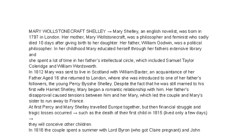 Mary Shelley: Life, Works, and Legacy - Inglese 3 - Studocu