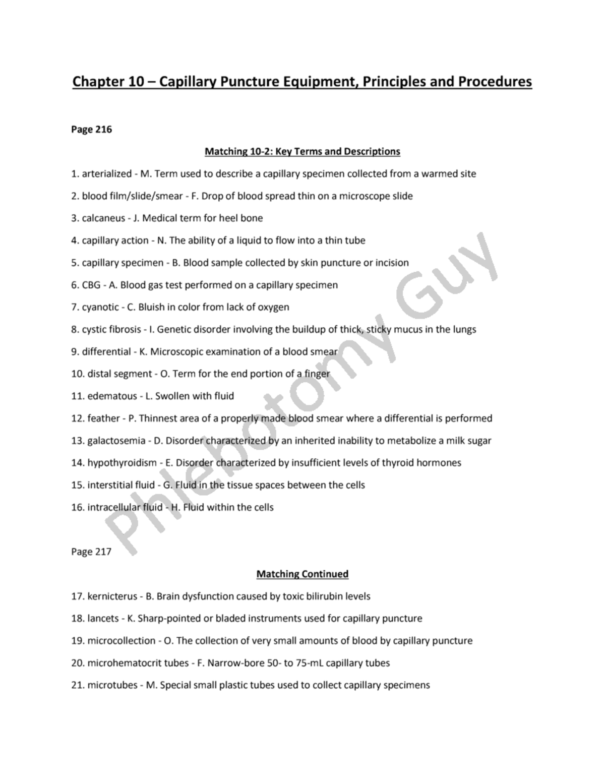 Chapter 10 Phlebotomy Workbook Answers: Capillary Puncture Techniques ...