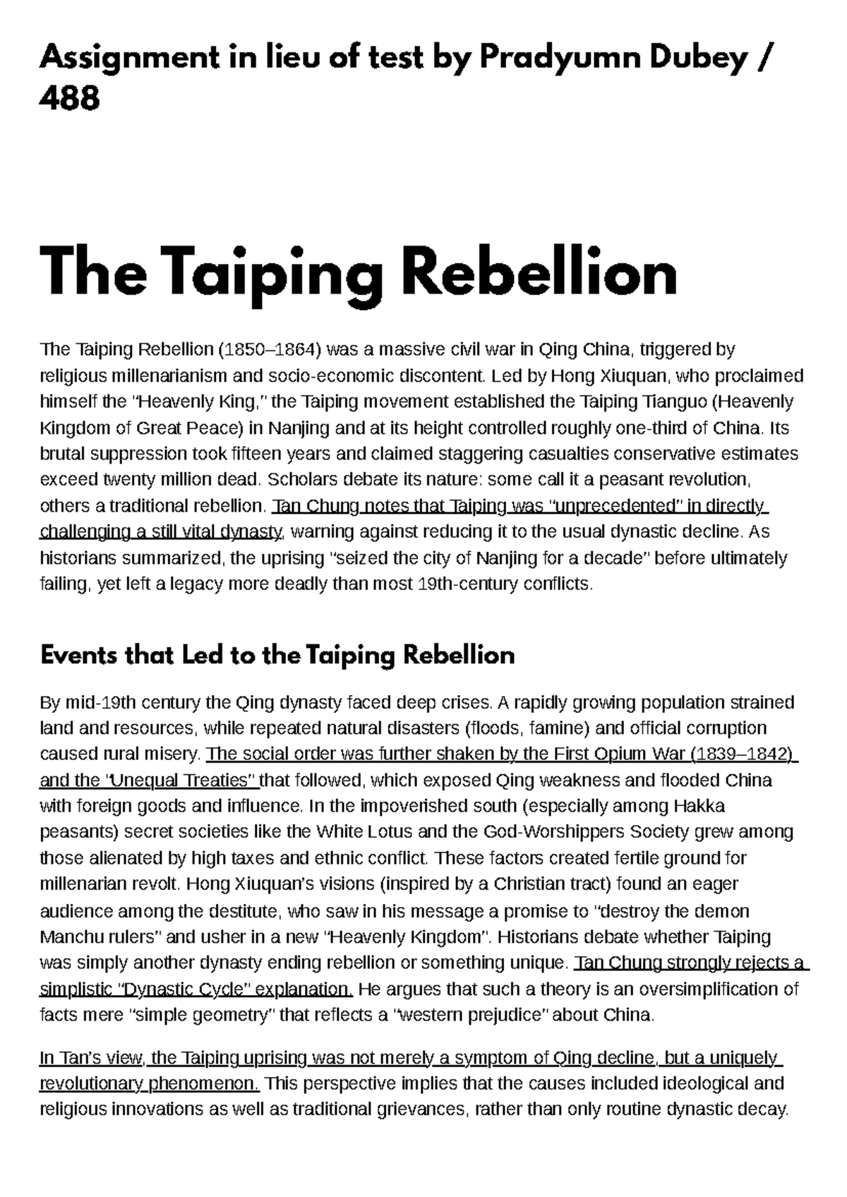Assignment on The Taiping Rebellion (HIST 488) - Studocu