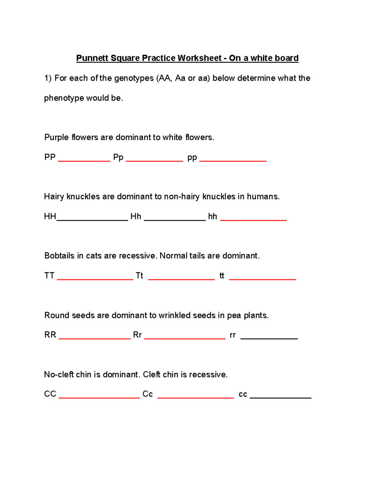 Punnett Square Practice Worksheet: Genotypes & Phenotypes Analysis ...