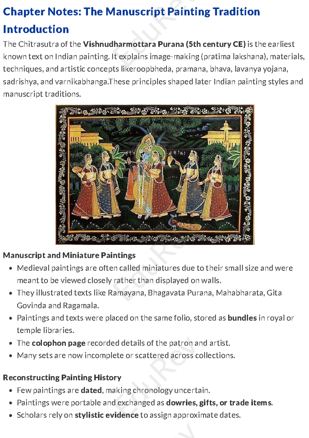 Class 12: Chapter Notes on Manuscript Painting Traditions - Studocu