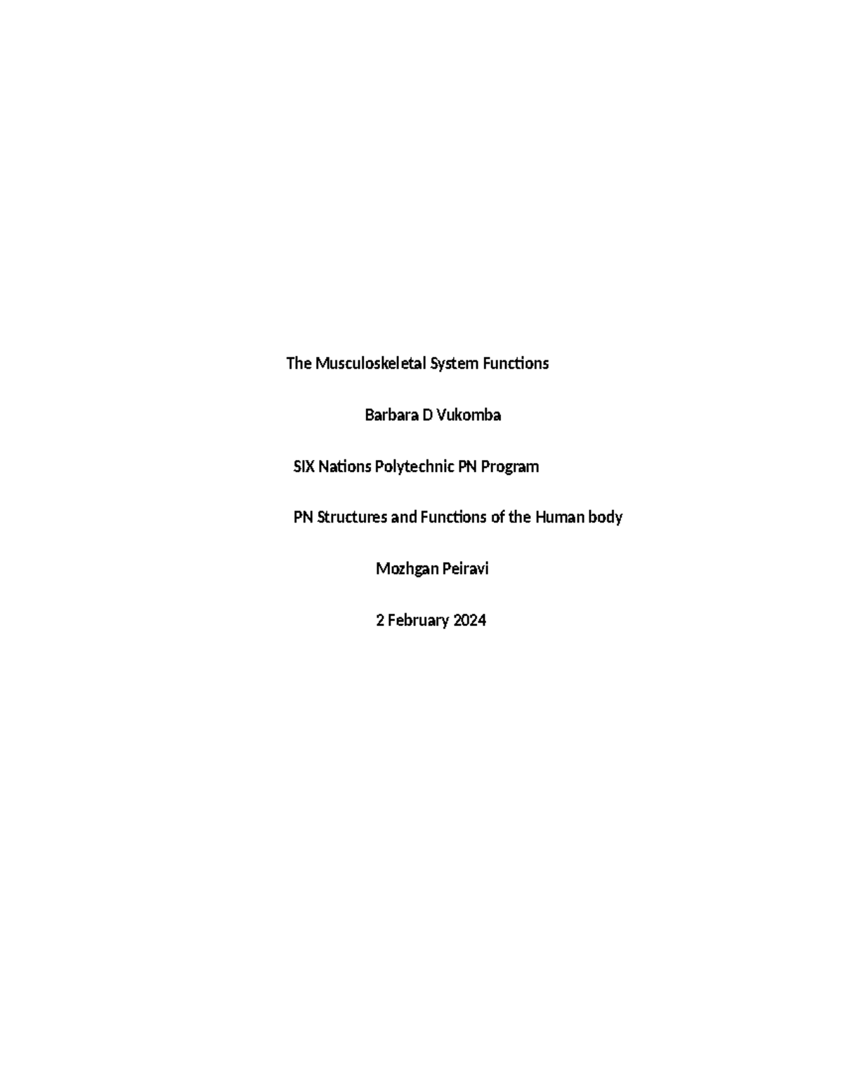 Musculoskeletal Paper 1 - The Musculoskeletal System Functions Barbara ...