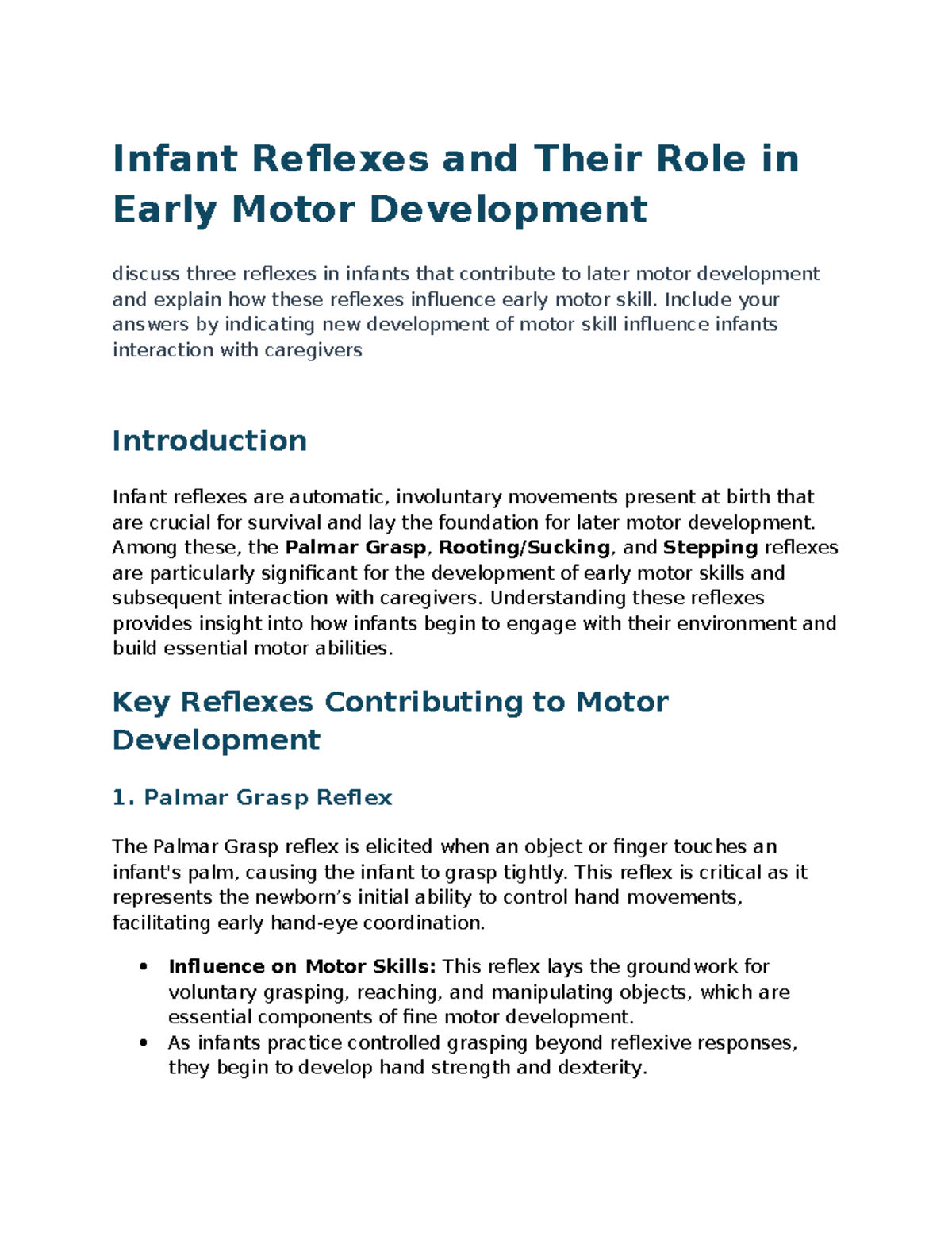 Infant Reflexes and Early Motor Development: Key Influences on Skills ...