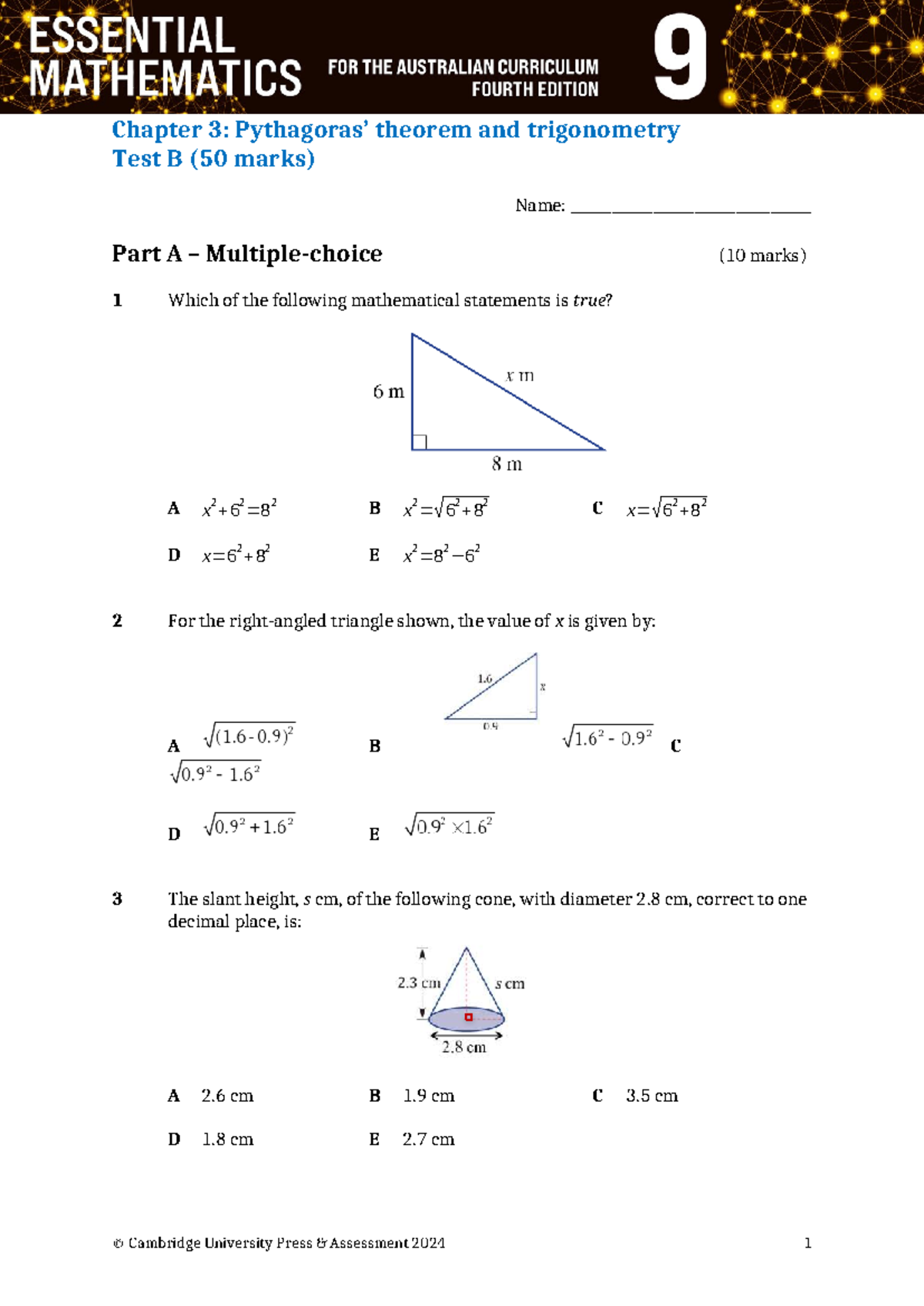 Pythagoras and Trigonometry Test 2 (Cambridge Assessment 2024) - Studocu