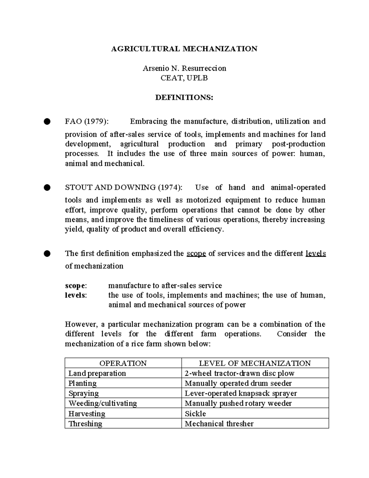 3 - Review Notes - Agricultural Mechanization Fundamentals - Studocu