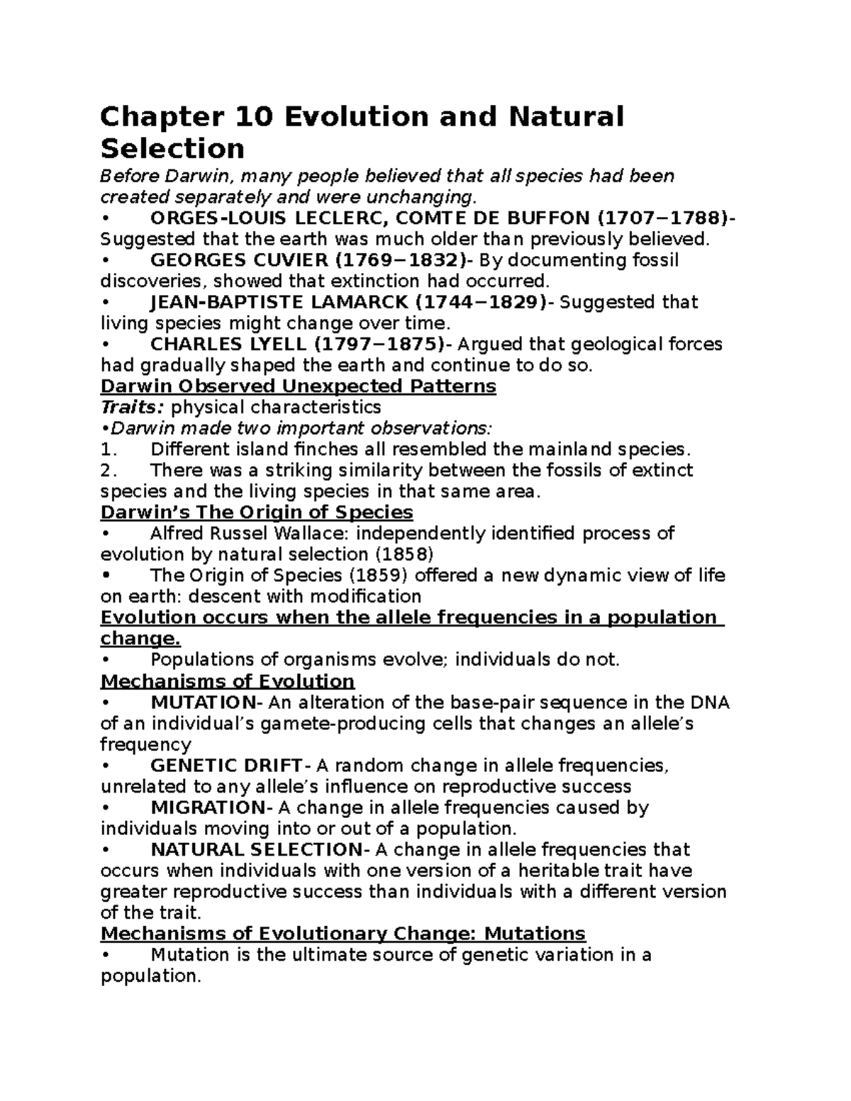 Chapter 10 Evolution and Natural Selection - ORGES-LOUIS LECLERC, COMTE DE BUFFON (1707−1788 ...