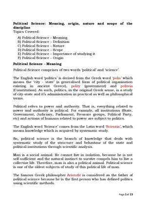 Political Science - Meaning, Definition, Nature, Scope,Origin ...