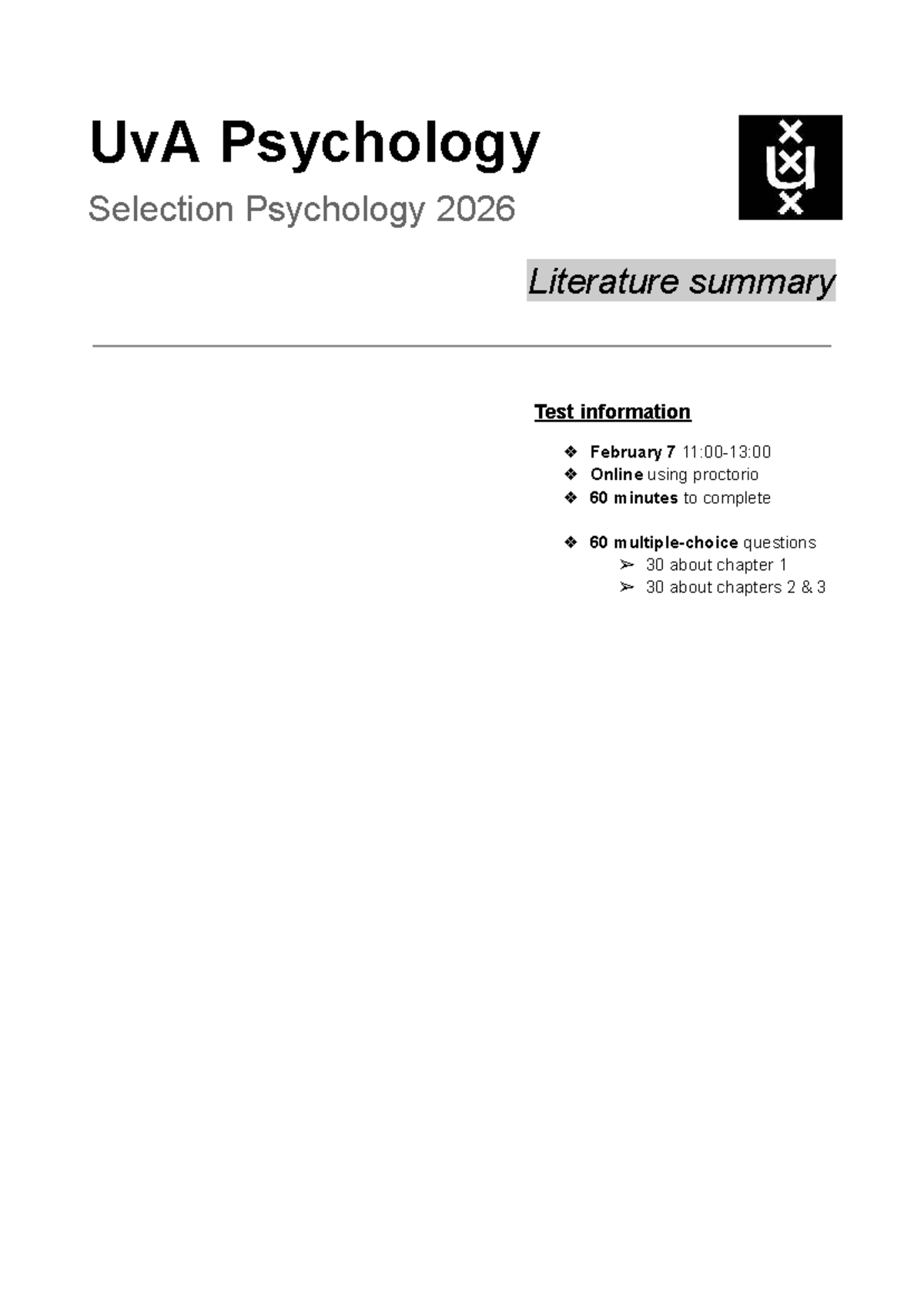 UvA Psychology Selection 2026: Consciousness Literature Summary ...