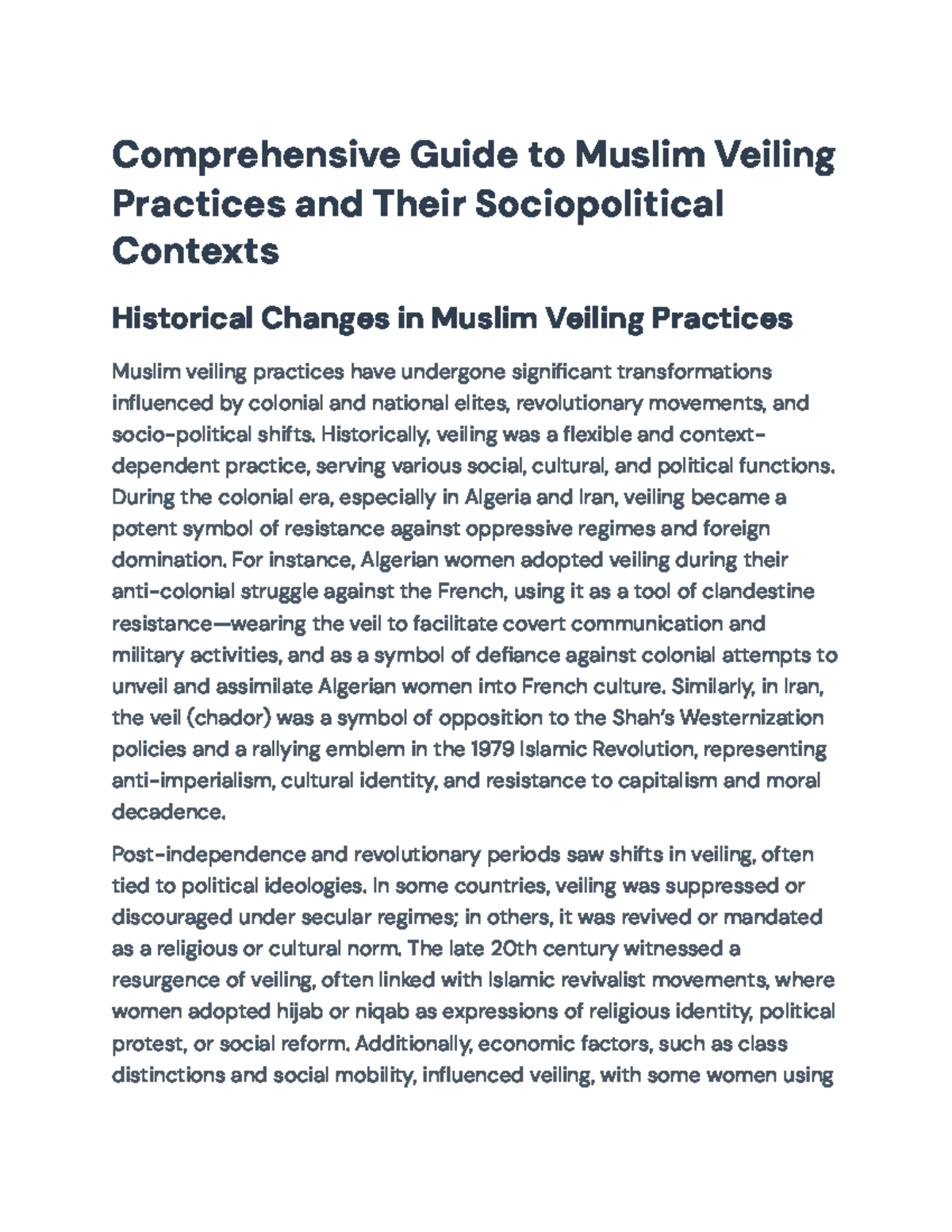 Comprehensive Overview of Muslim Veiling Practices and Contexts (HIST ...