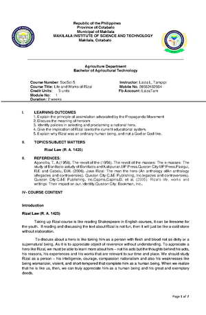 Agrarian Relations and the Friar lands module - AGRARIAN RELATIONS AND ...