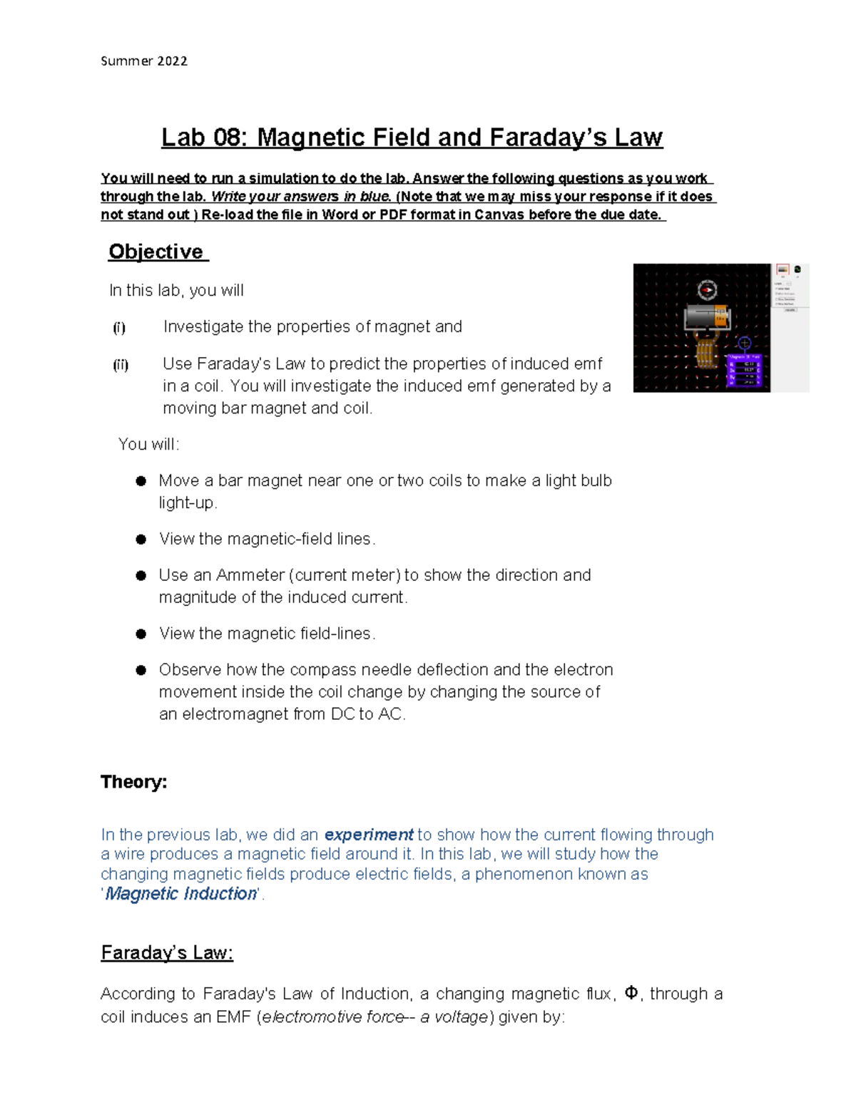 Lab 8–Faraday's Laws completed - Lab 08: Magnetic Field and Faraday’s ...