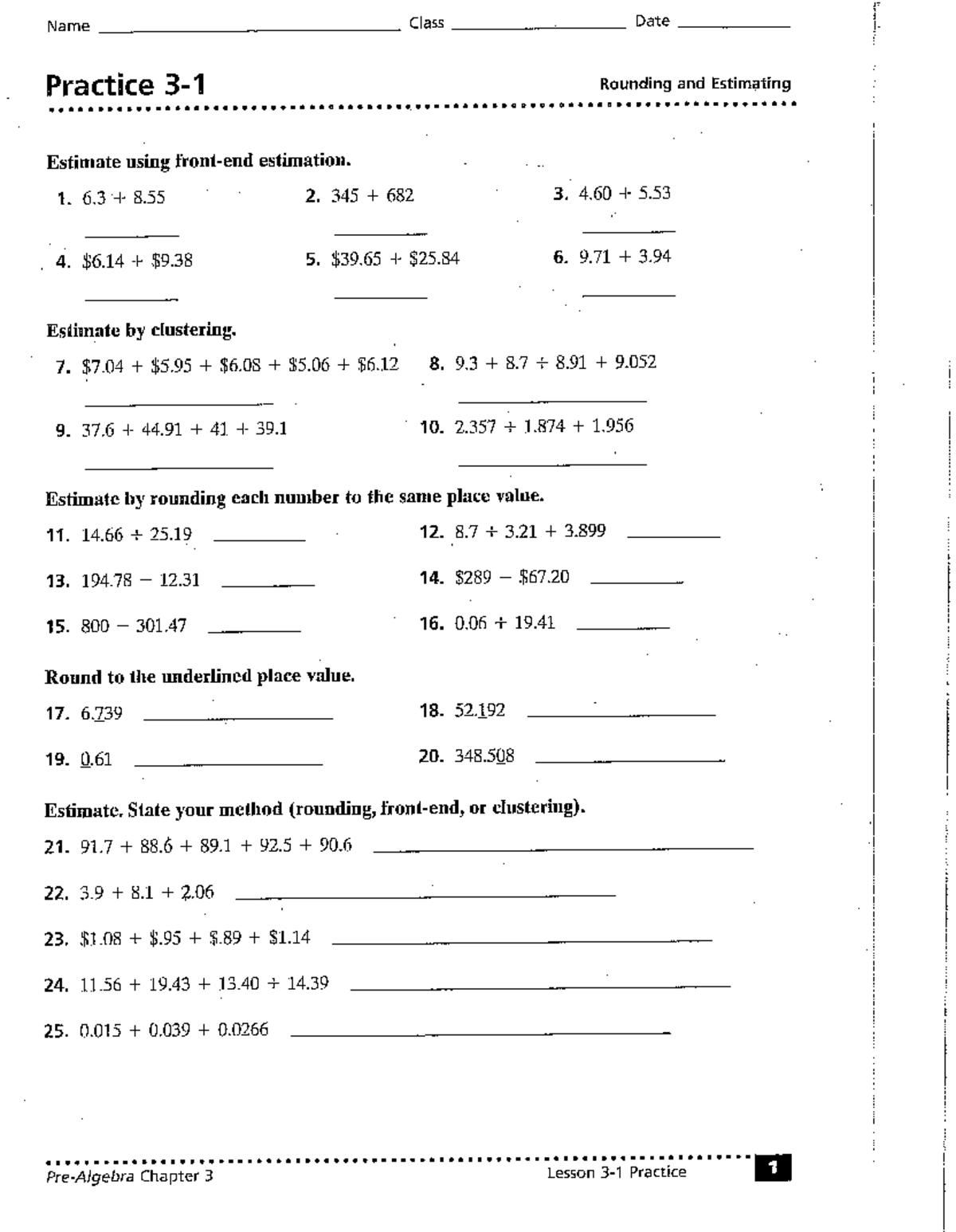 Prealg 3 - Practice Rounding, Estimating & Solving Equations - Studocu