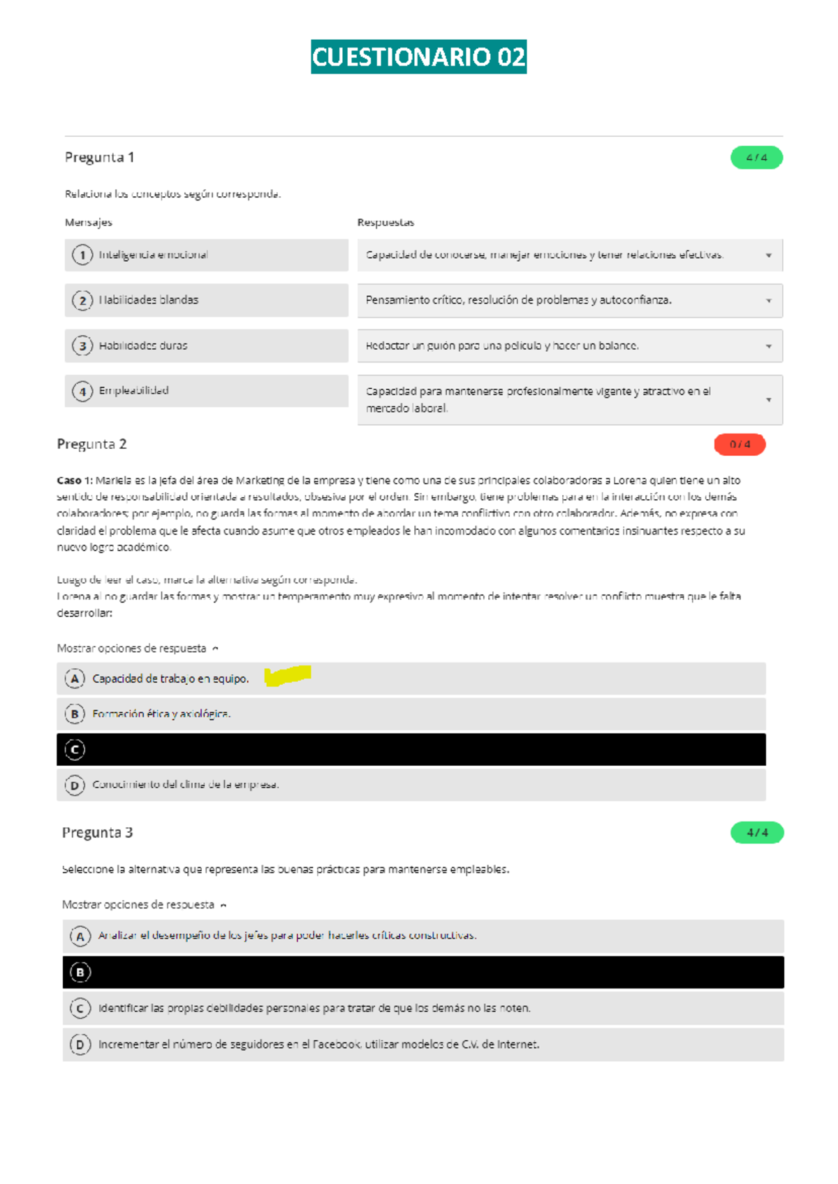 Cuestionario 02: Empleabilidad y Habilidades Blandas - Studocu