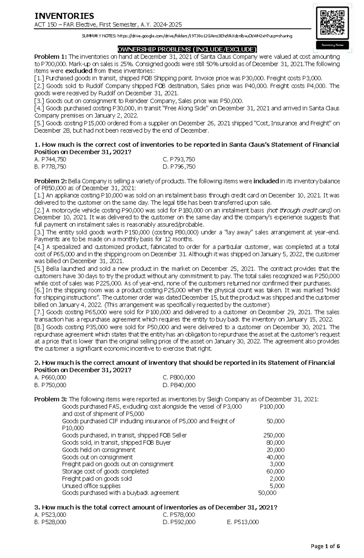 INVENTORIES ACT 150 FAR Elective, First Sem. A.Y. Summary Notes on ...