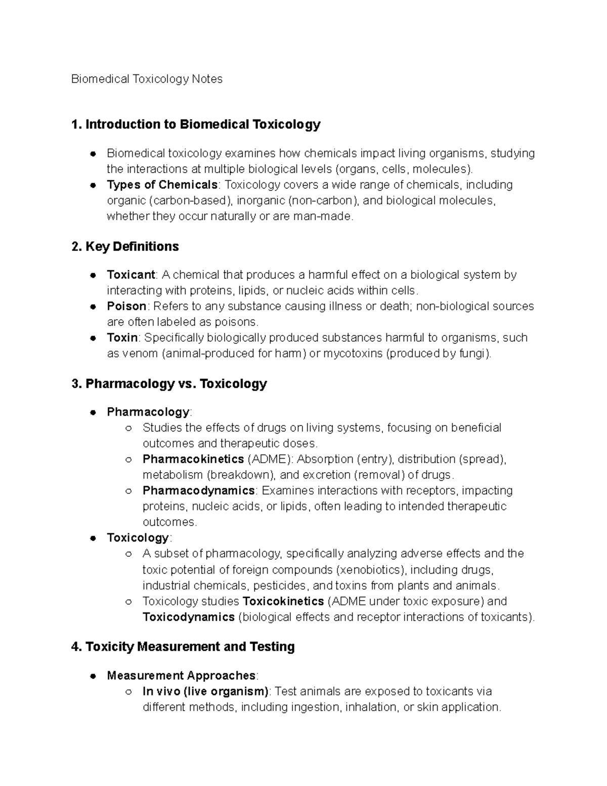 Tox2000 biomedical toxicology notes: key concepts and definitions - Studocu