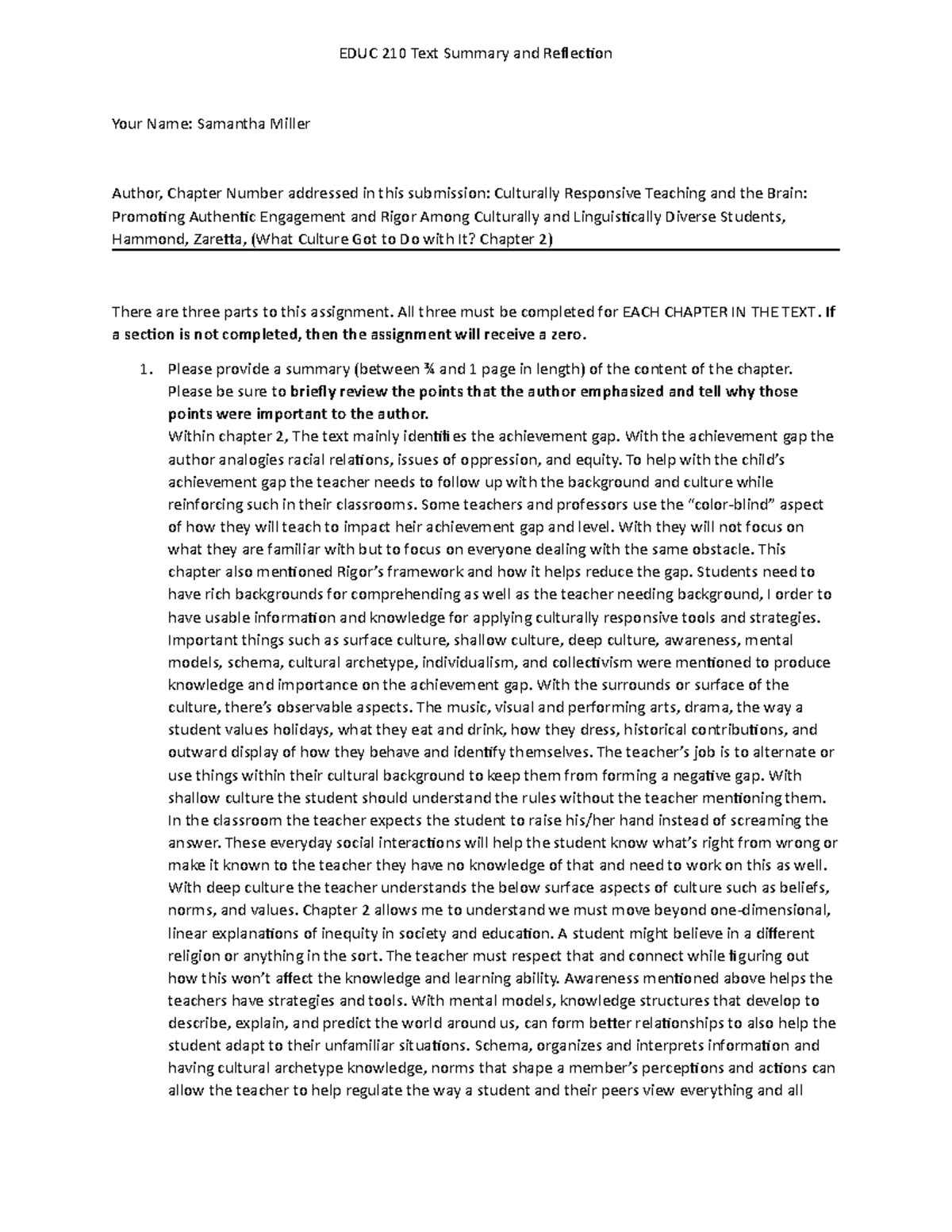 EDUC 210 Chapter Summary and Reflection Template (1) PERSONAL - EDUC ...