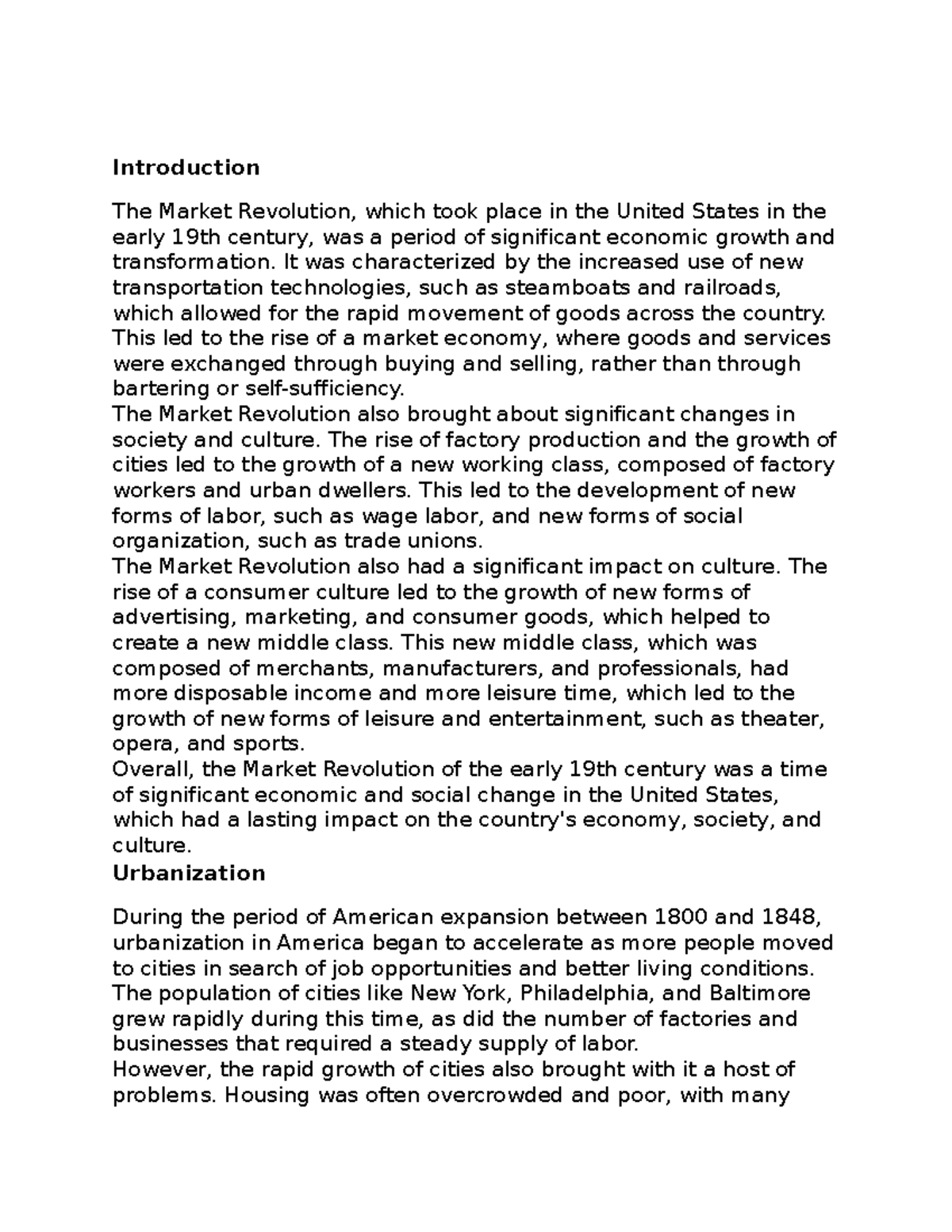 4.6 Market Revolution: Transformations in Society & Culture - Studocu