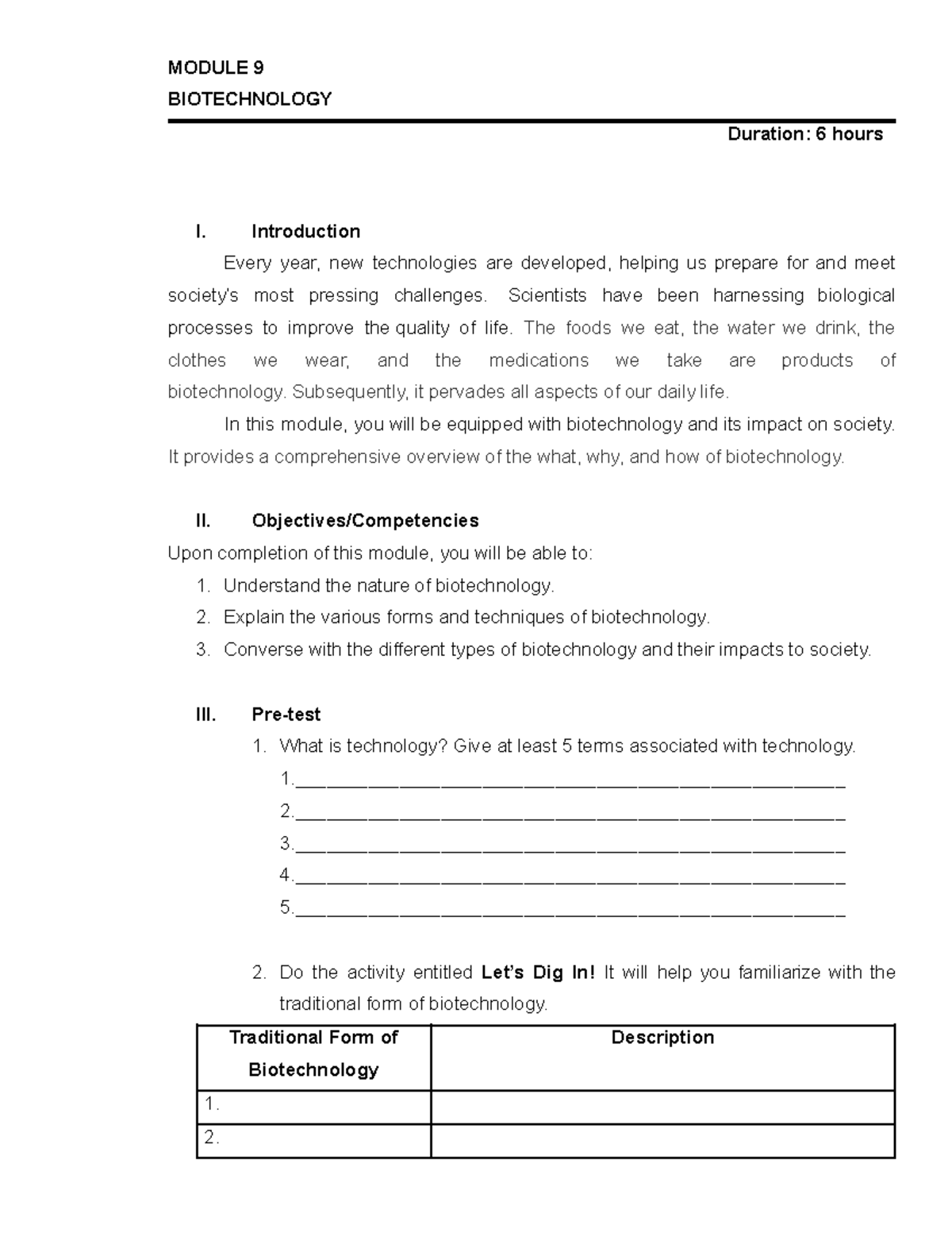 STS Module 9 - Biotechnology Overview and Applications - Studocu