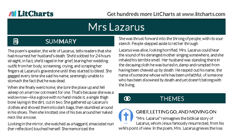 Mrs. Lazarus: Grief, Resurrection, and Moving On in LitCharts Analysis ...
