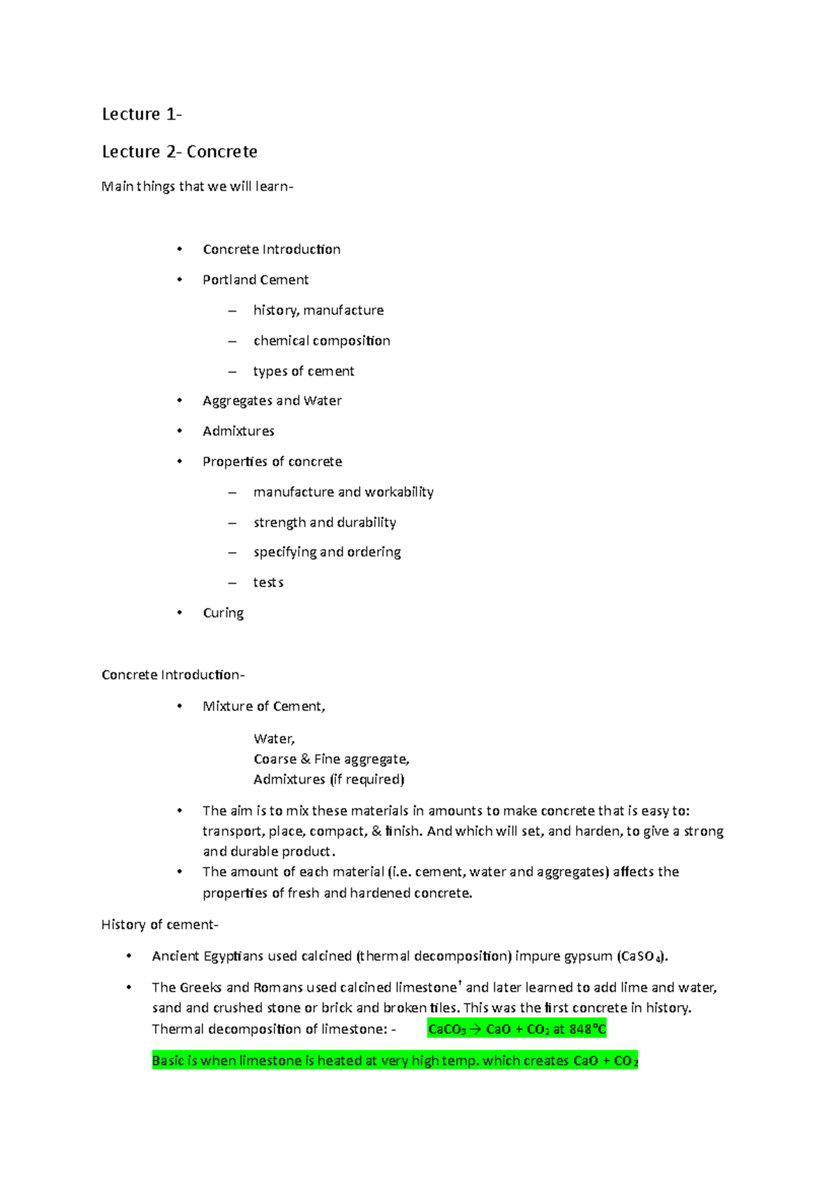 Concrete Building Construction - Lecture Notes and Key Concepts - Studocu