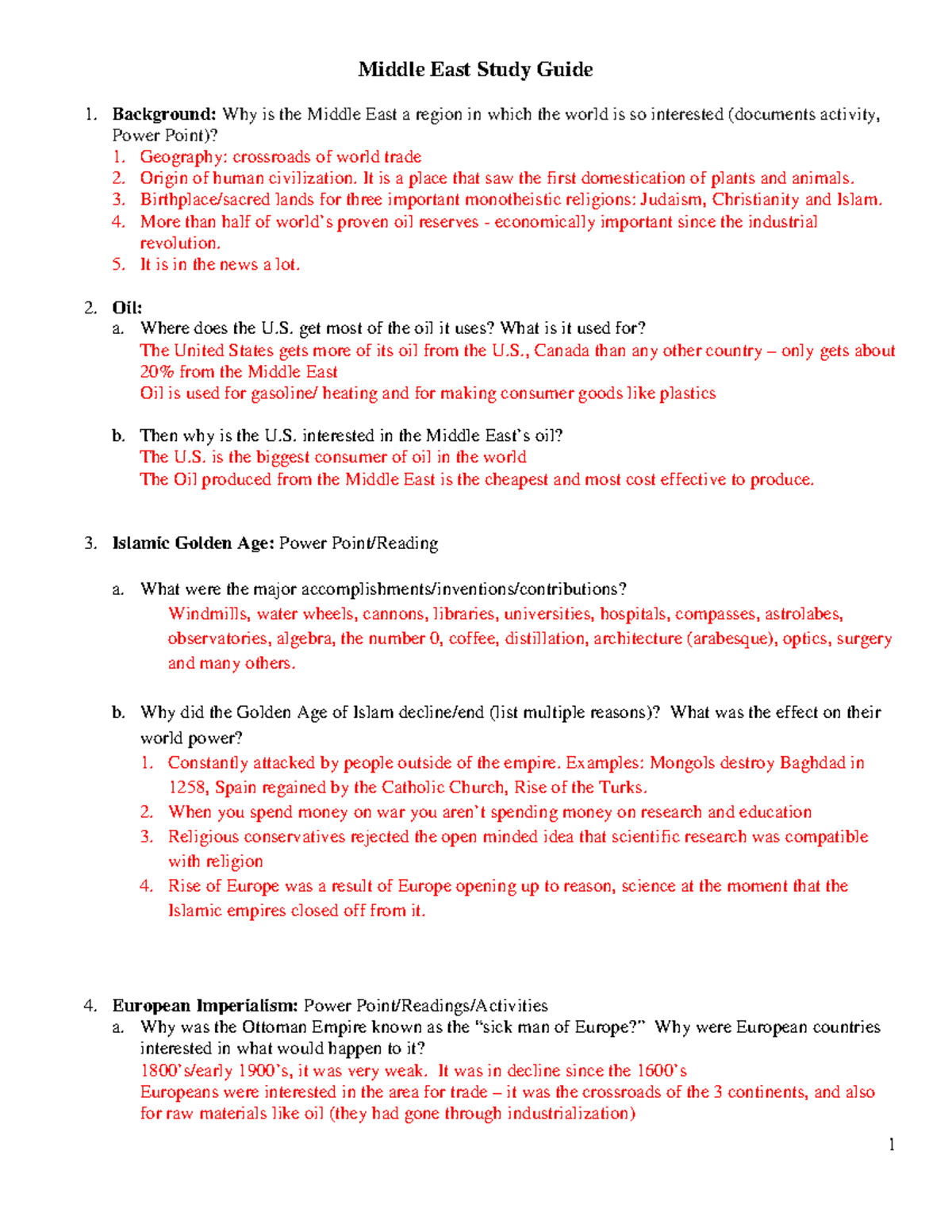 Middle East History Study Guide: Conflicts and Influences (MTH101 ...