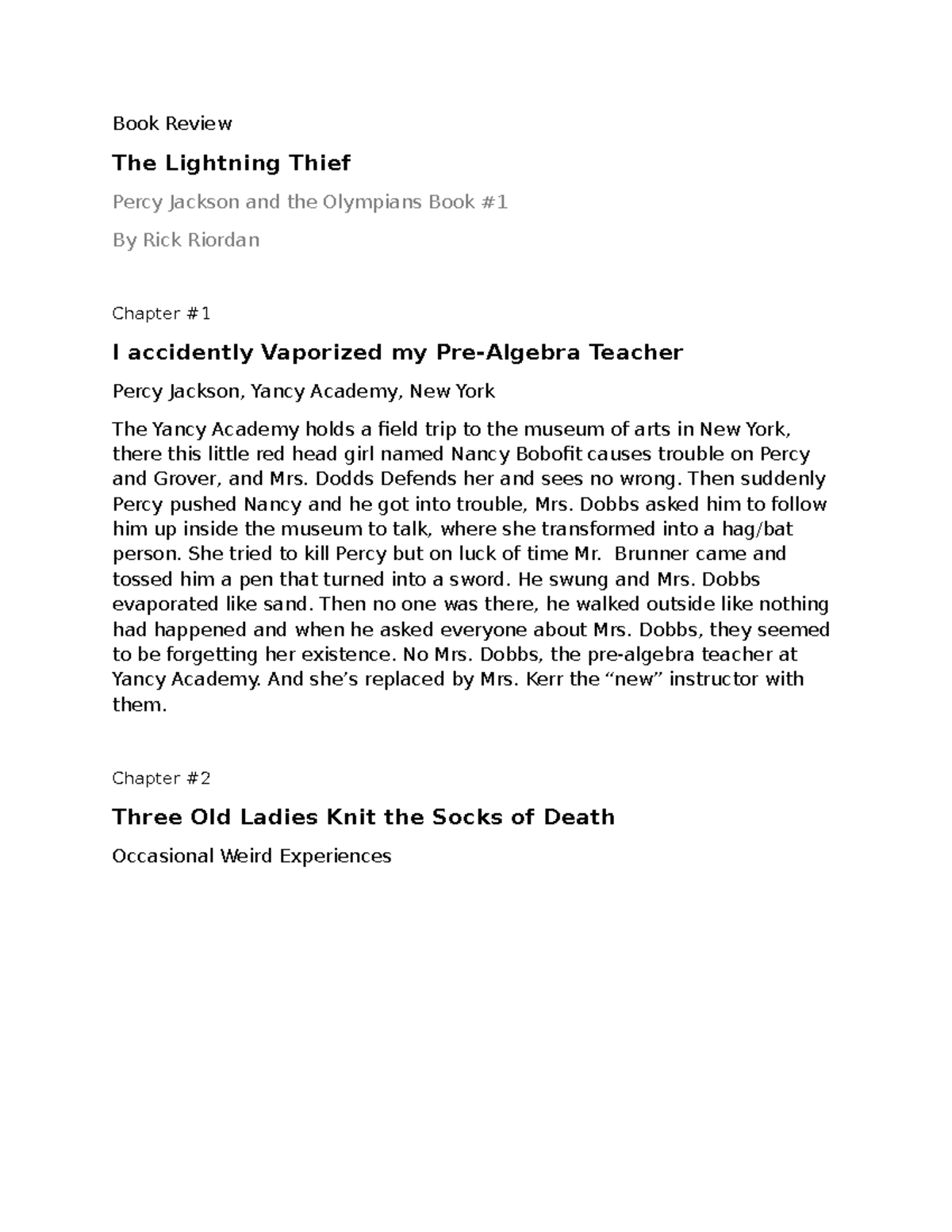 Book Review: The Lightning Thief (Percy Jackson) - Chapter Insights ...