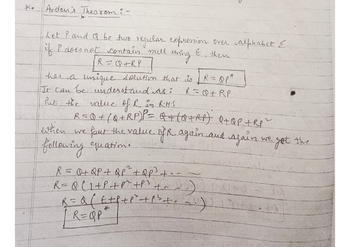 Arden's Theorem and Regular Expressions - Unit 2 Notes - Studocu