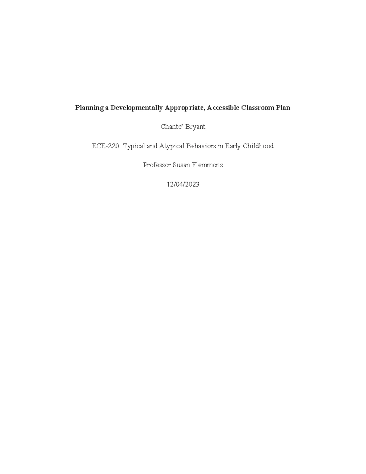 ECE-220 Accessible Classroom Planning for Developmentally Appropriate ...