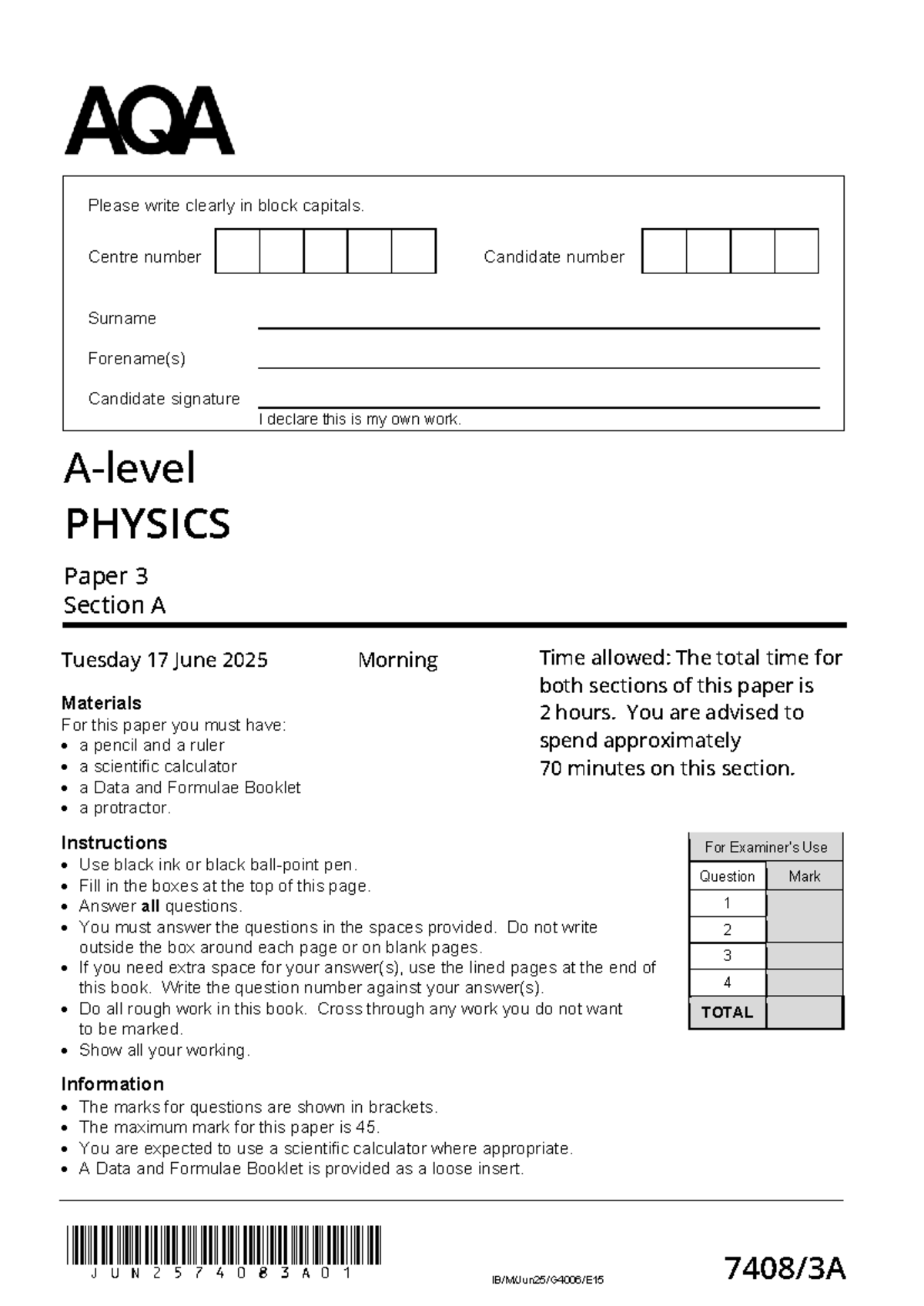 2025 AQA Physics Paper 3 Section A Exam Guide - Studocu