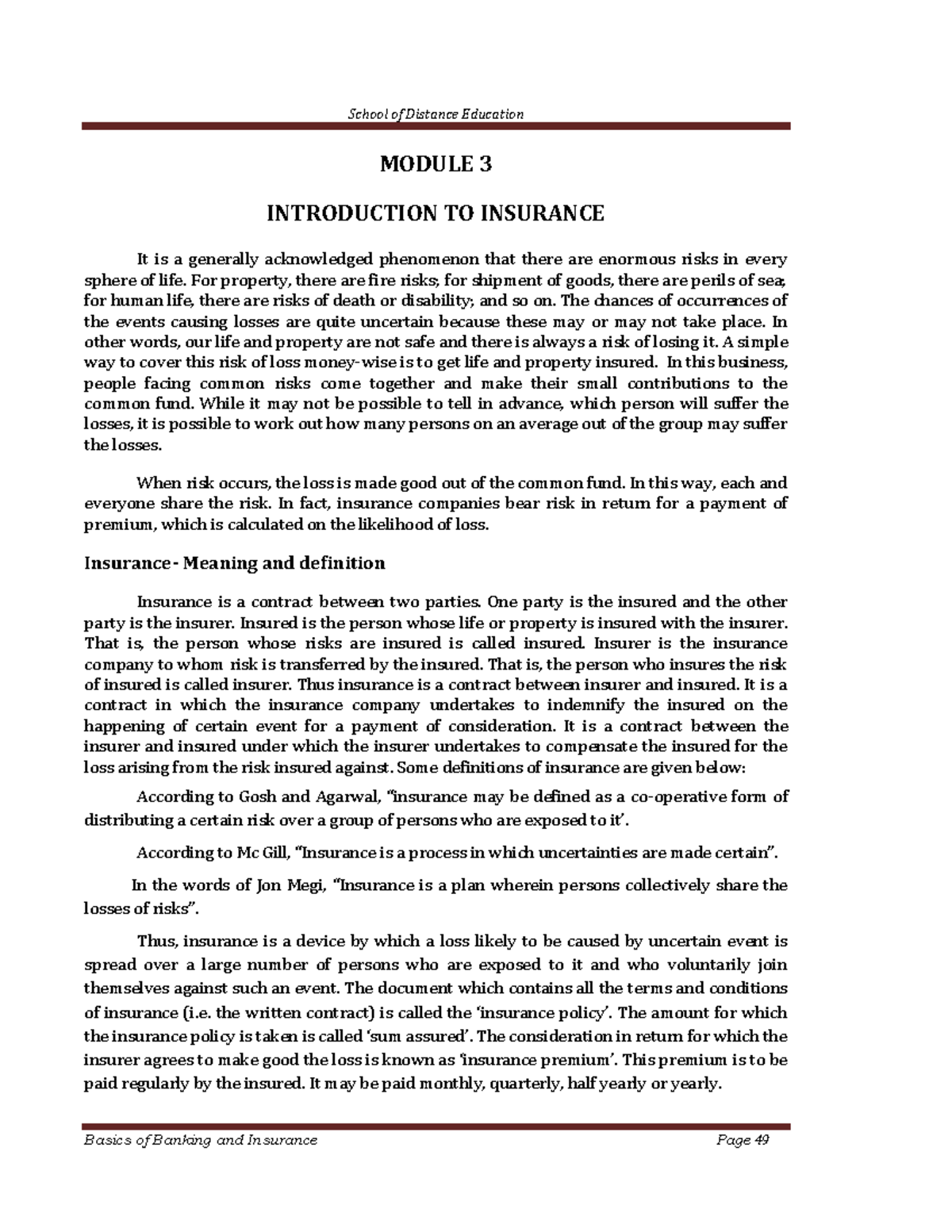 Module 3 Introduction to Insurance - MODULE 3 INTRODUCTION TO INSURANCE ...