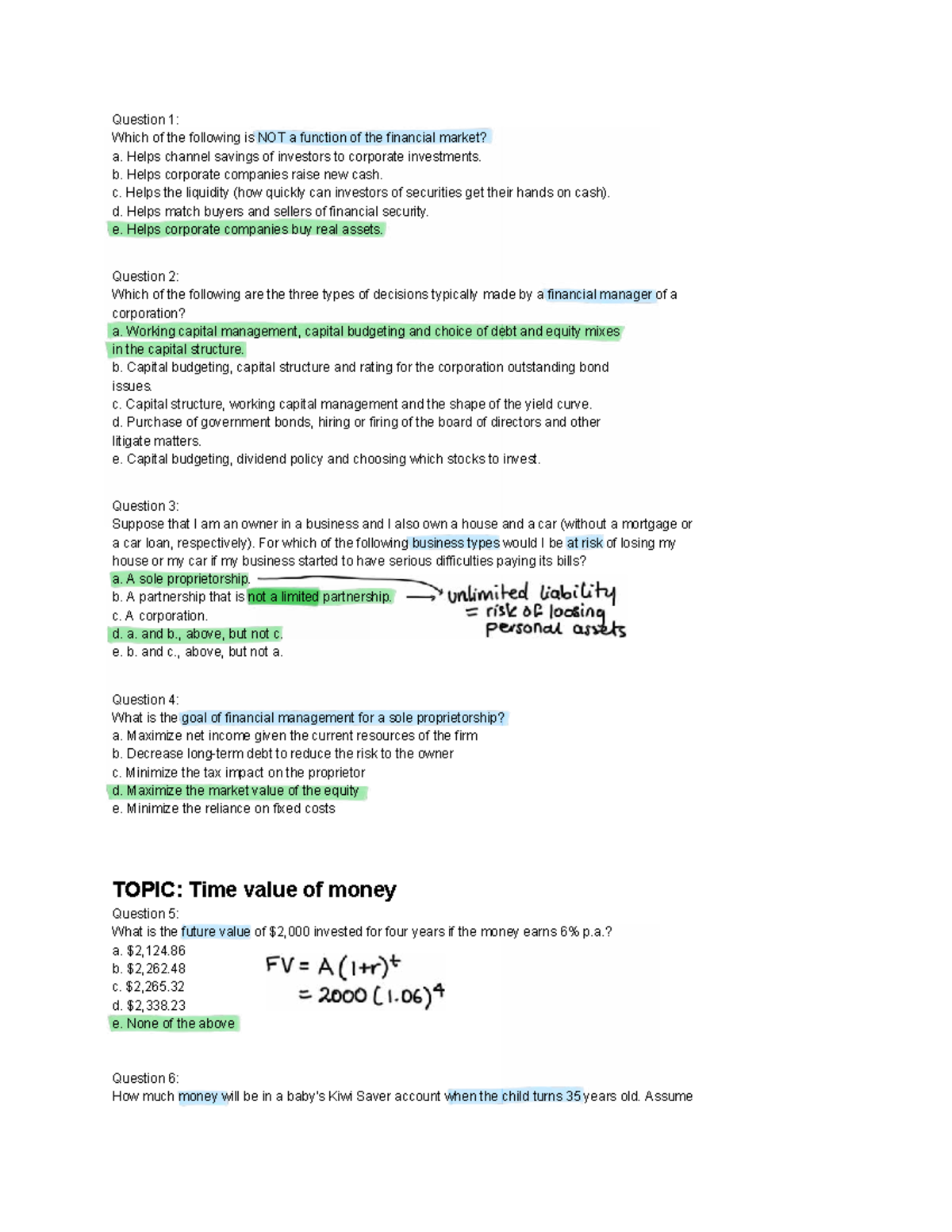 BSNS Practice Answers: Financial Market Functions & Management ...