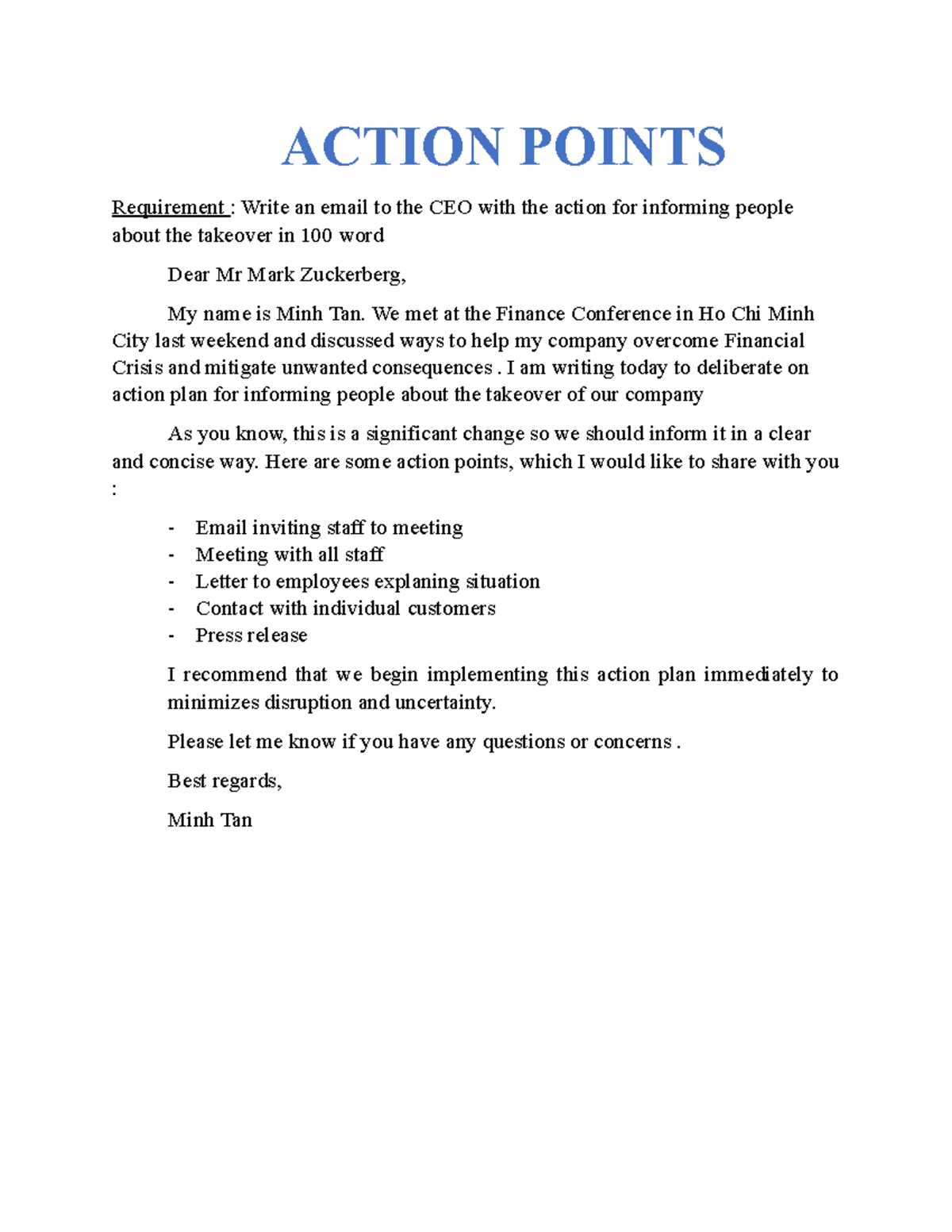 Action point - goof - ACTION POINTS Requirement : Write an email to the ...