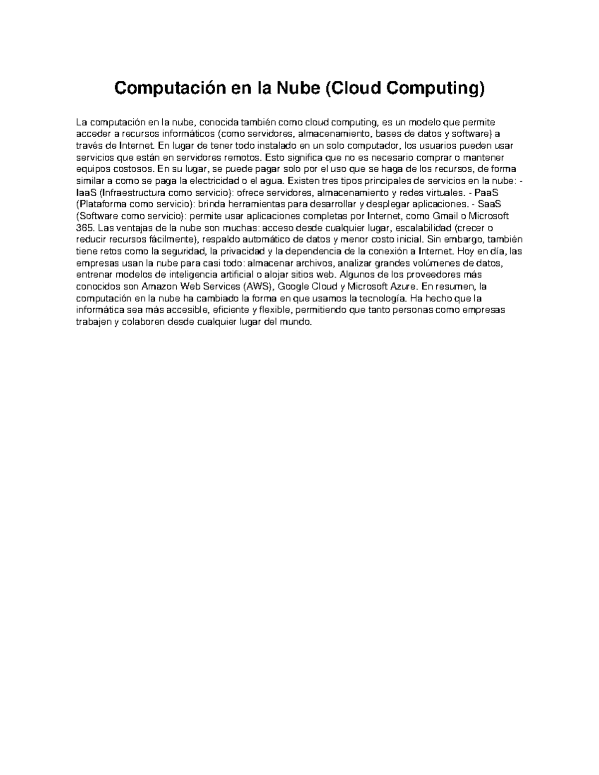 Computación en la Nube: Modelos y Ventajas del Cloud Computing - Studocu