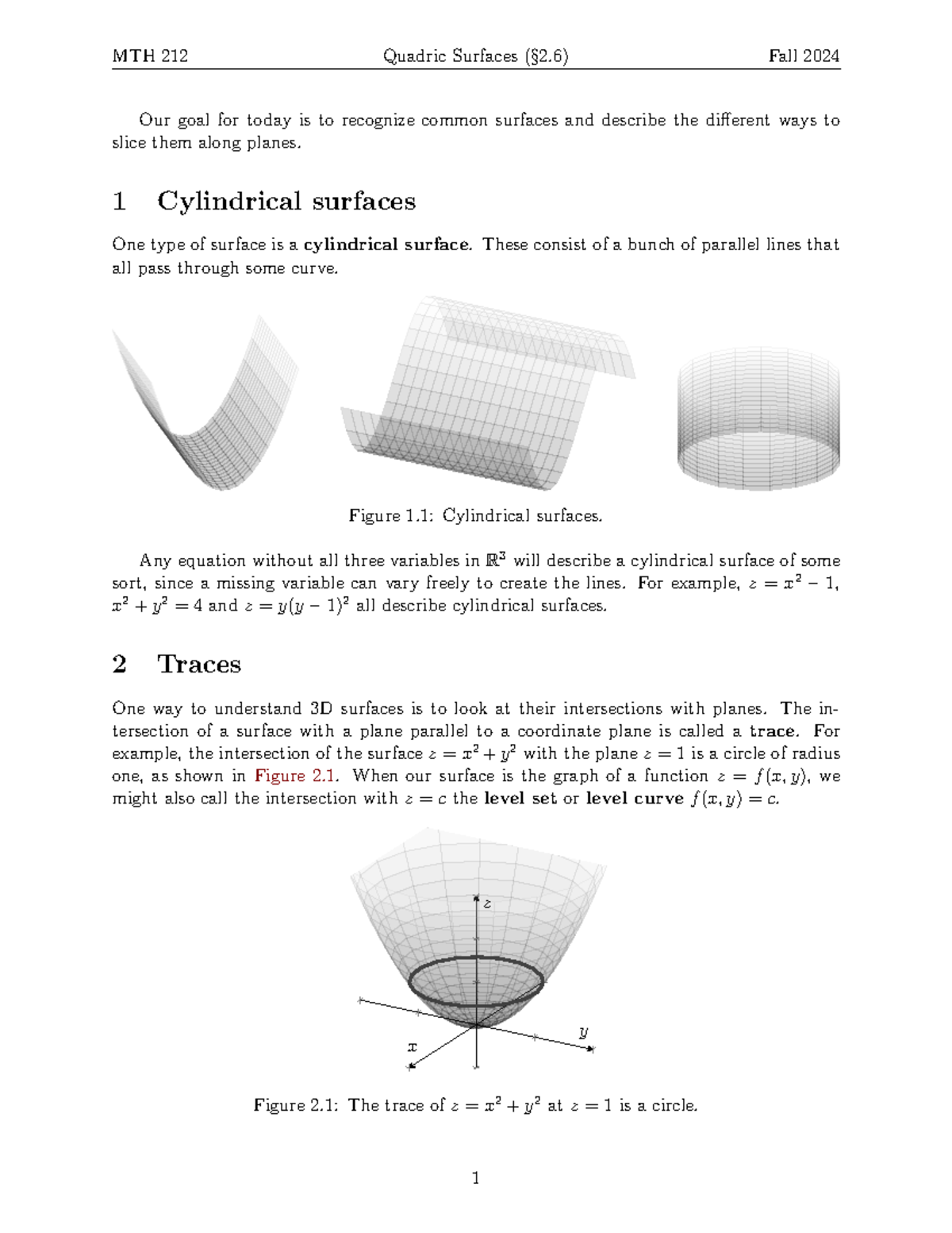 Calc III 3 - lec - Our goal for today is to recognize common surfaces ...