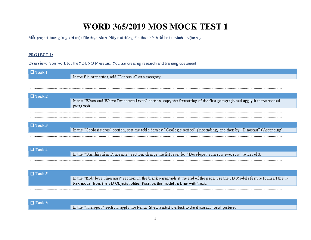 [WORD 365-2019] MOS Mock Test 1: Practical Projects and Tasks - Studocu