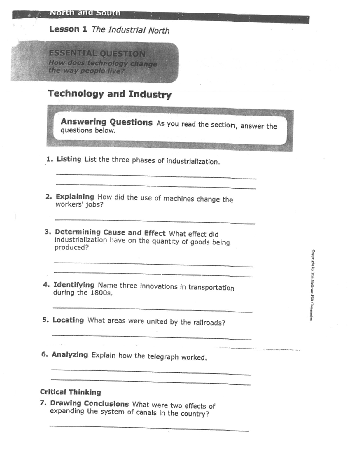 The Industrial North Guided Reading - North and South Lesson 1 The ...