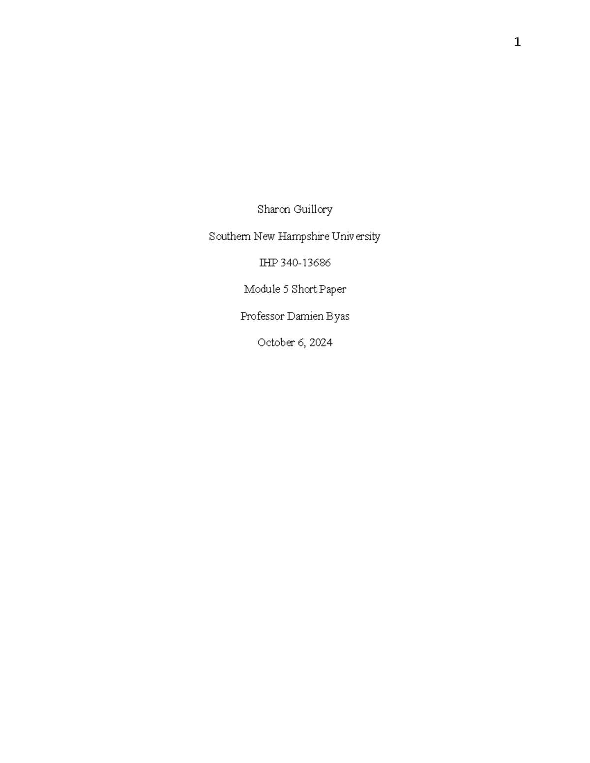 Module 5 Short Paper - Assignment - Sharon Guillory Southern New ...