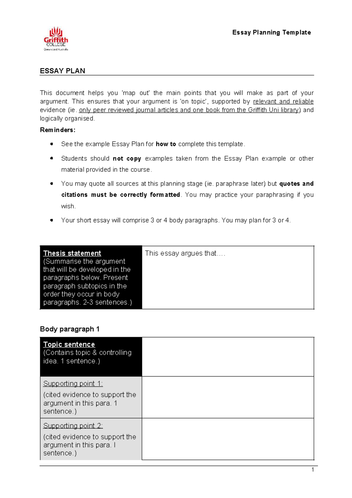 Essay Planning Template: Structuring Your Argument for Success - Studocu