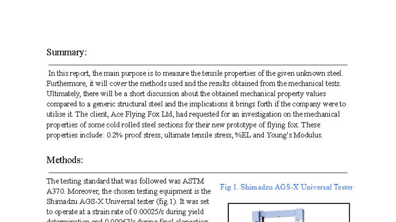CMS 101: Tensile Properties of Unknown Steel - Test Summary - Studocu