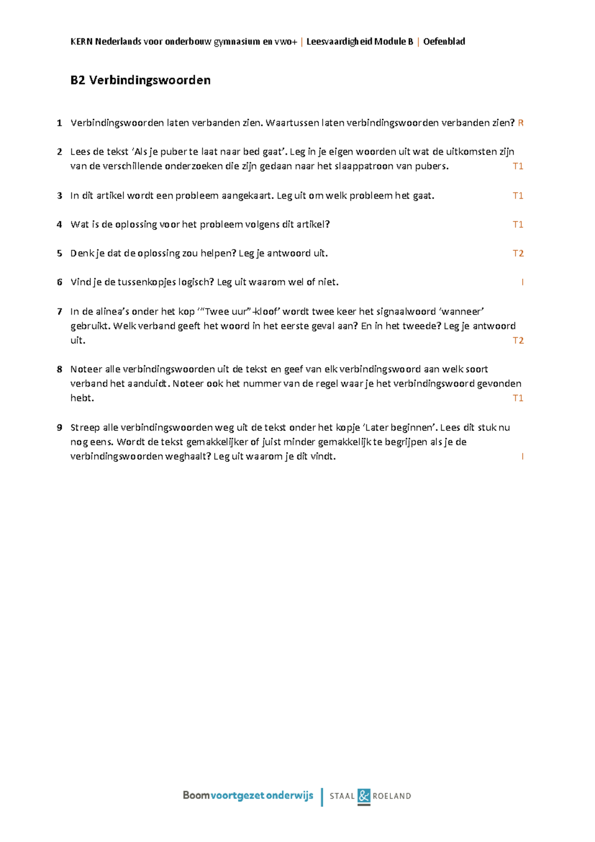 VG Oefenblad B2: Verbindingswoorden en Hun Functies - Studeersnel