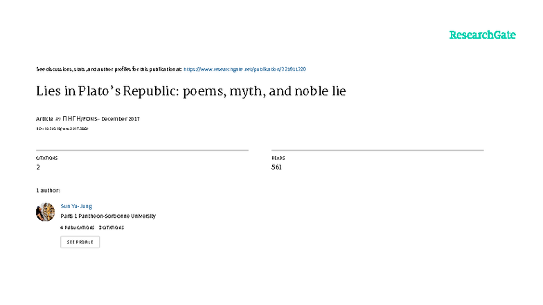 Lies in Plato's Republic: Poems, Myth, and the Noble Lie (SUN) - Studocu