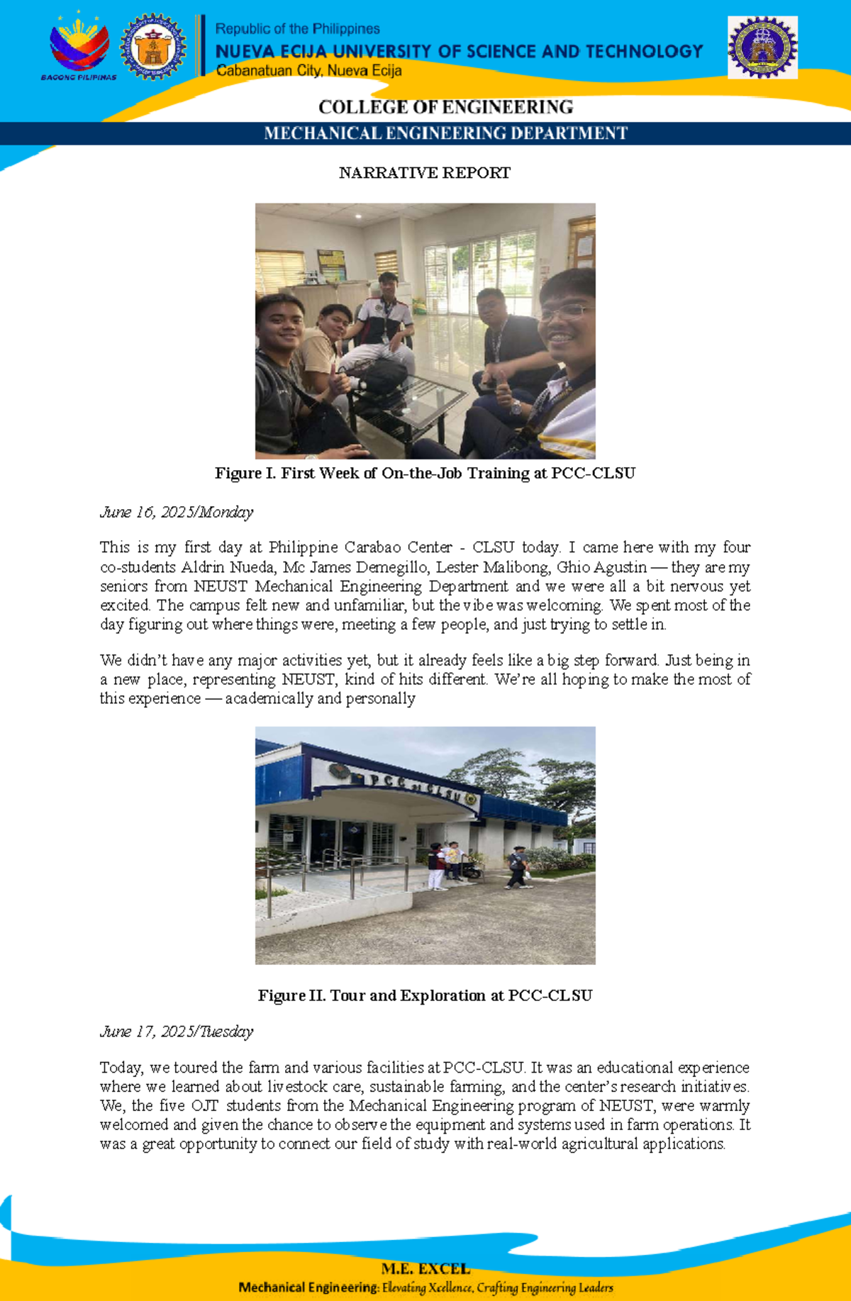 OJT Narrative Report: Mechanical Engineering at PCC (NEUST) - Studocu