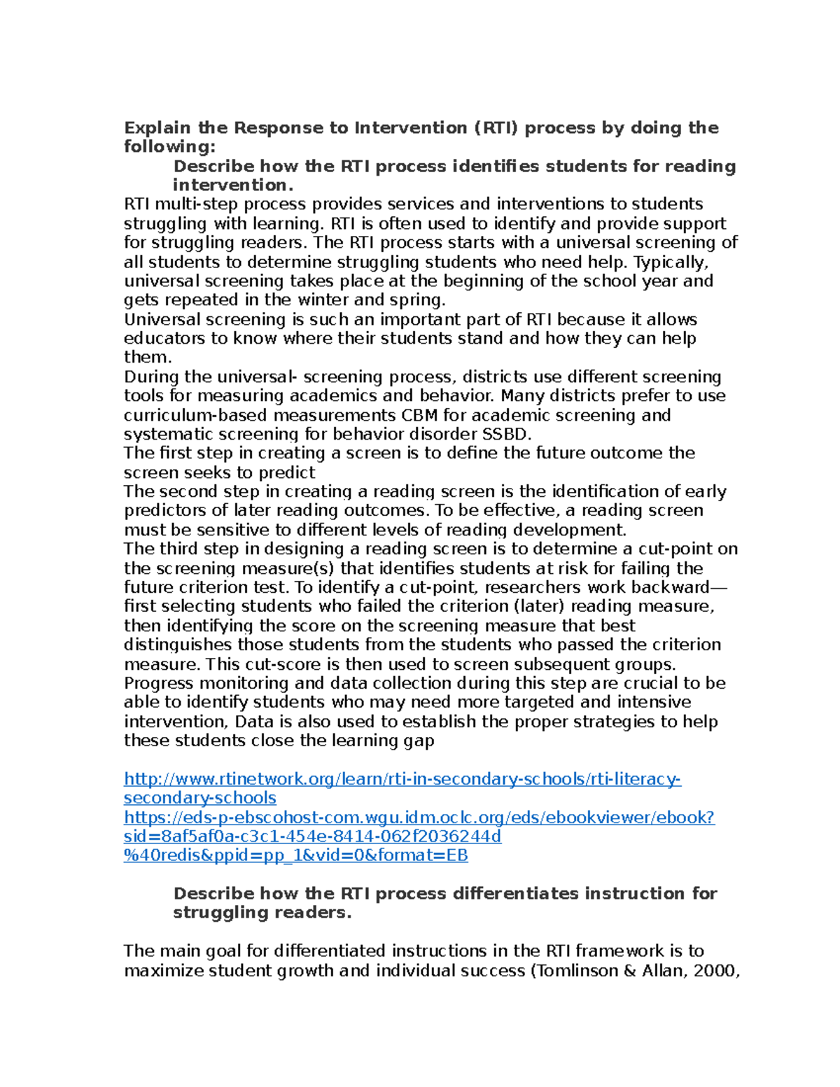 LHM1 TASK 1 RTI AND Vocabulary - Explain the Response to Intervention ...